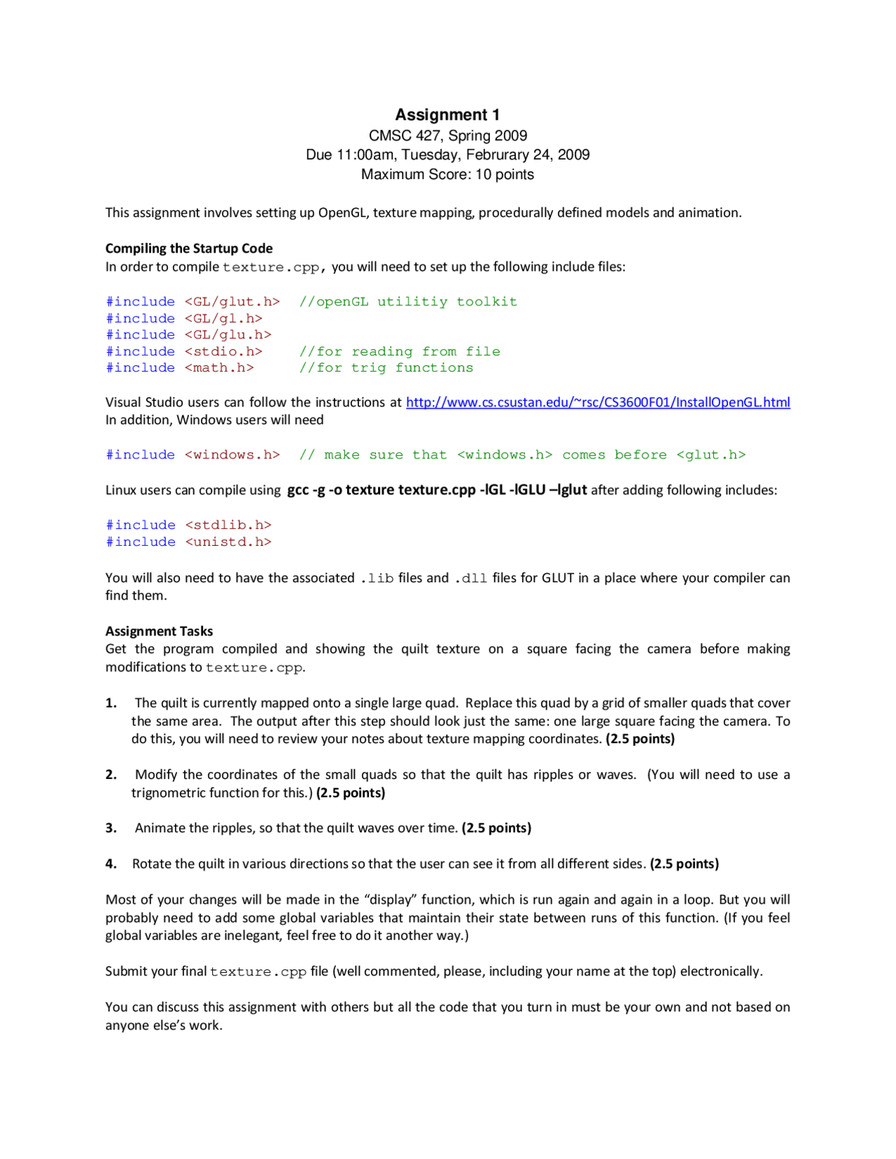 Assignment 1 Solved Questions - Computer Graphics | CMSC 427 - Docsity