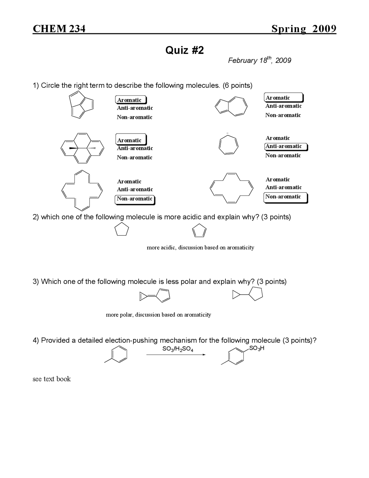 4 Questions on Organic Chemistry - Quiz 2 | CHEM 234 - Docsity