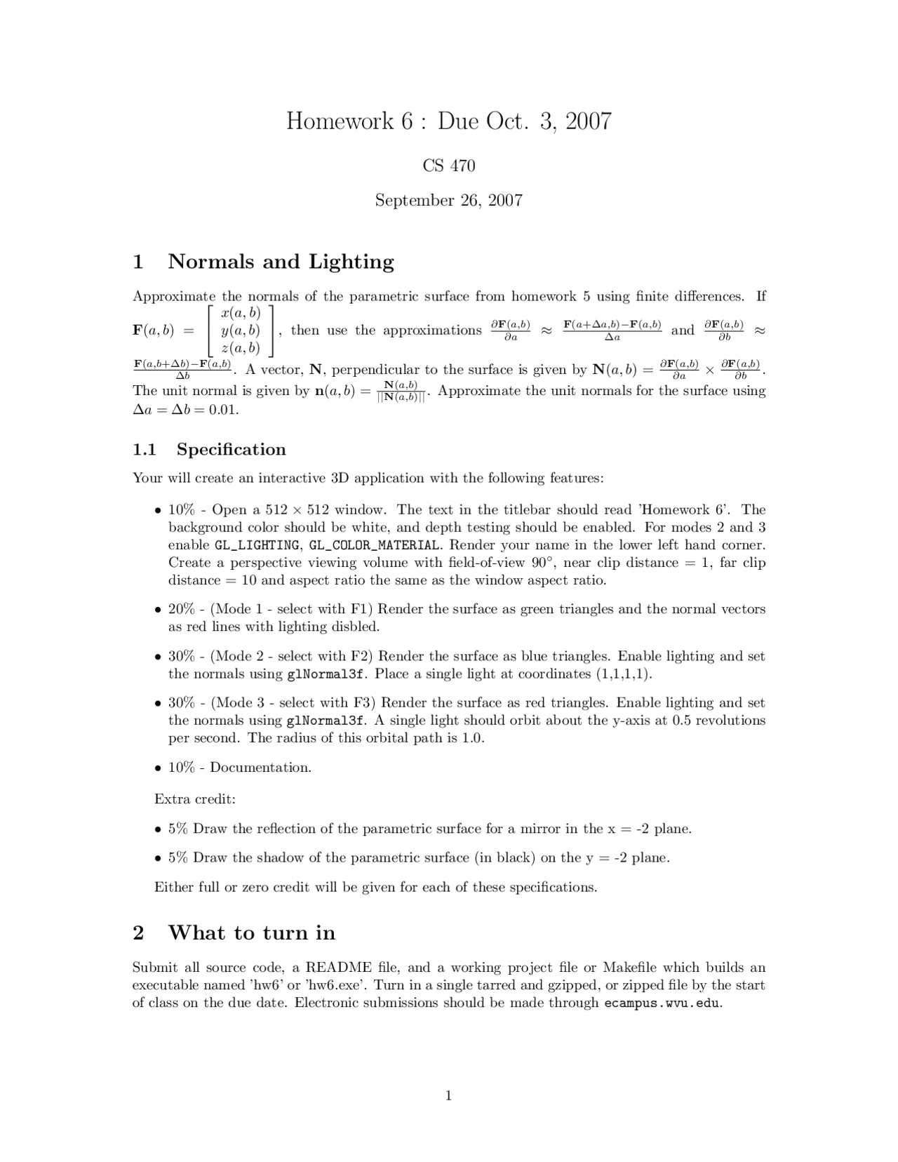 Homework 6 Problems for Introduction: Computer Graphics | CS 470 - Docsity