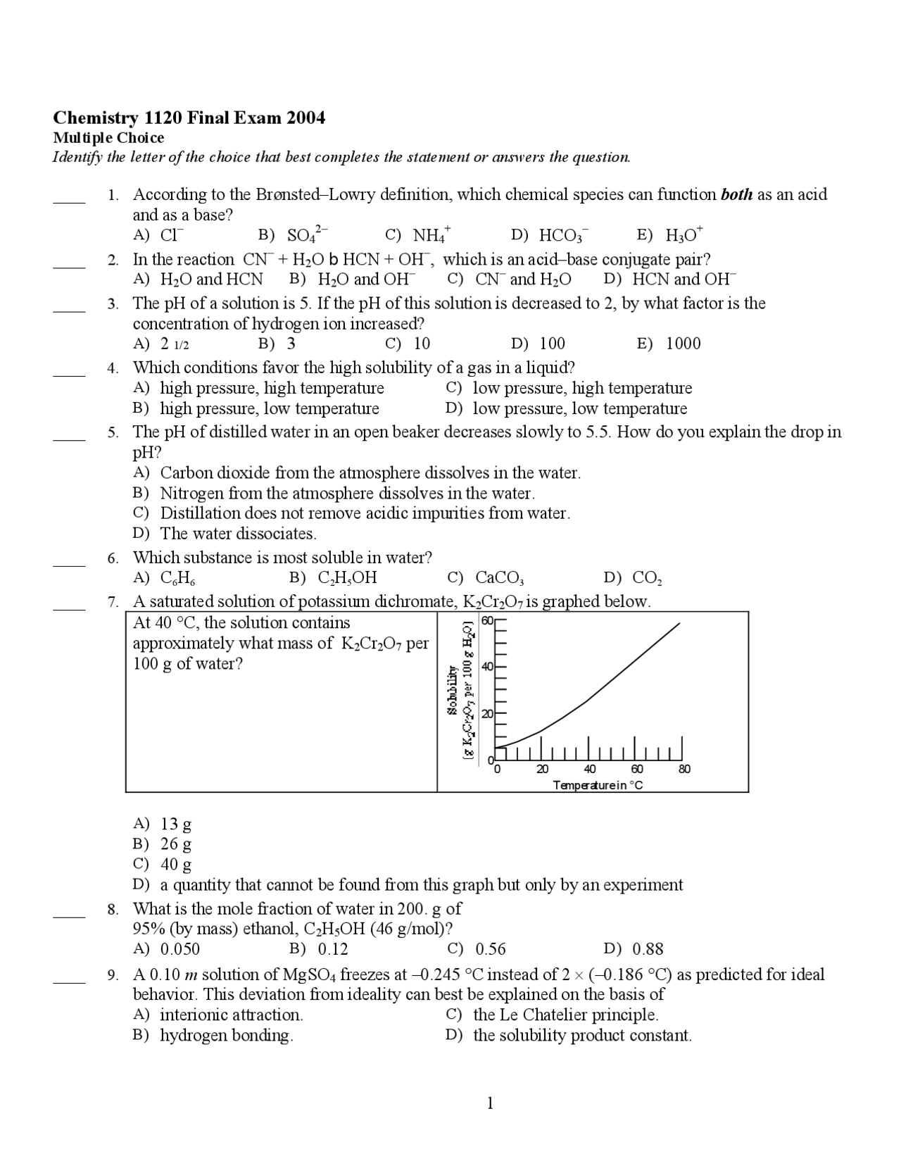 Final Exam Paper - General Chemistry | CHEM 1120 | Exams Chemistry ...
