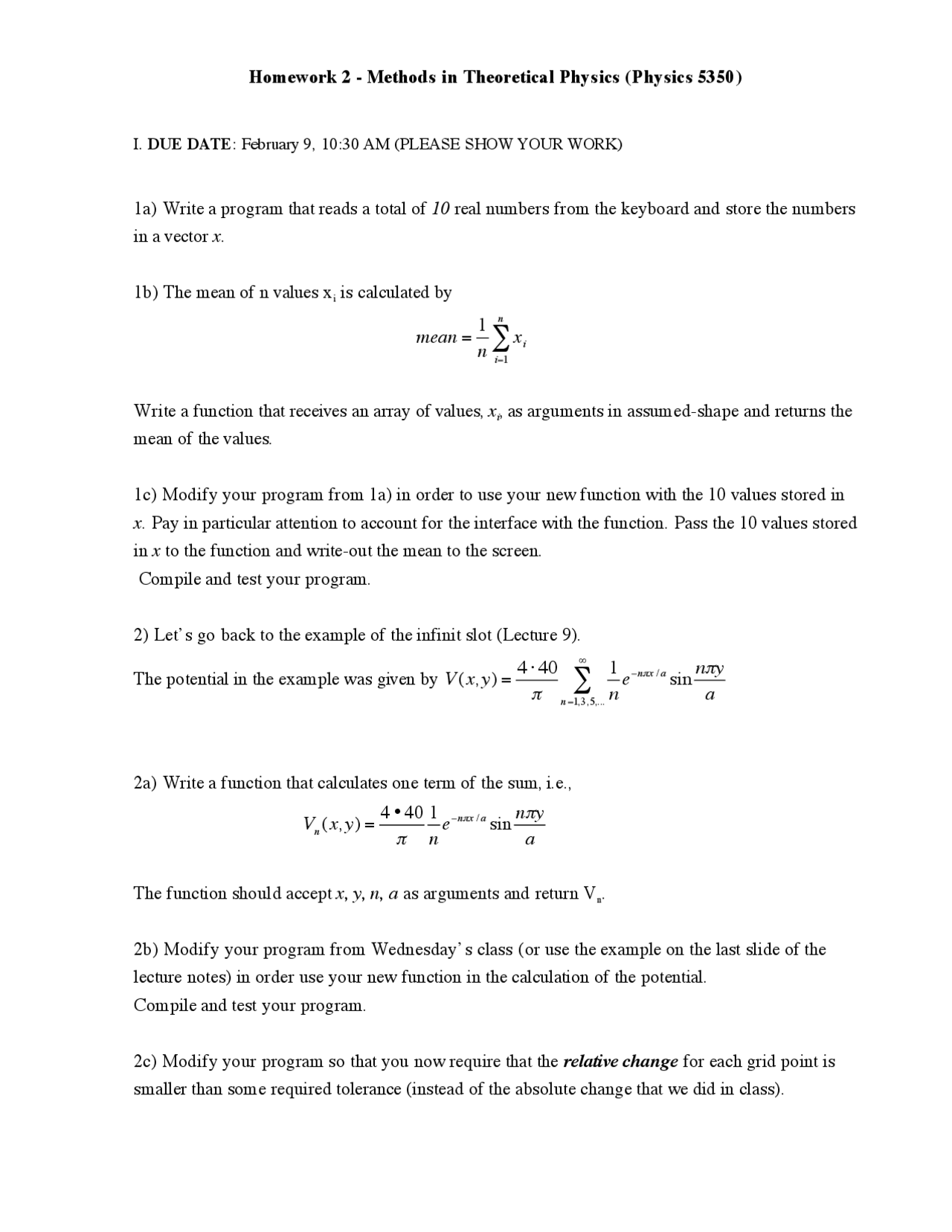 Homework 2 Questions For Methods Of Theoretical Physics Ii Phys 5350