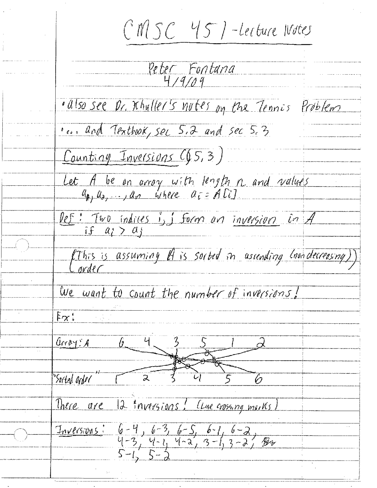 Counting Inversions - Handwritten Notes | CMSC 451 - Docsity