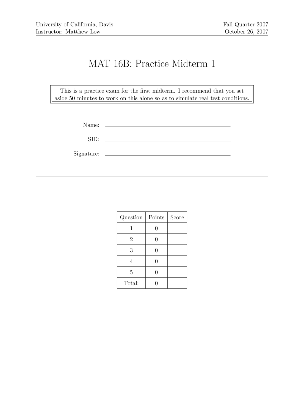 Calculus Practice Midterm Exam 1 Questions Mat 016b Docsity