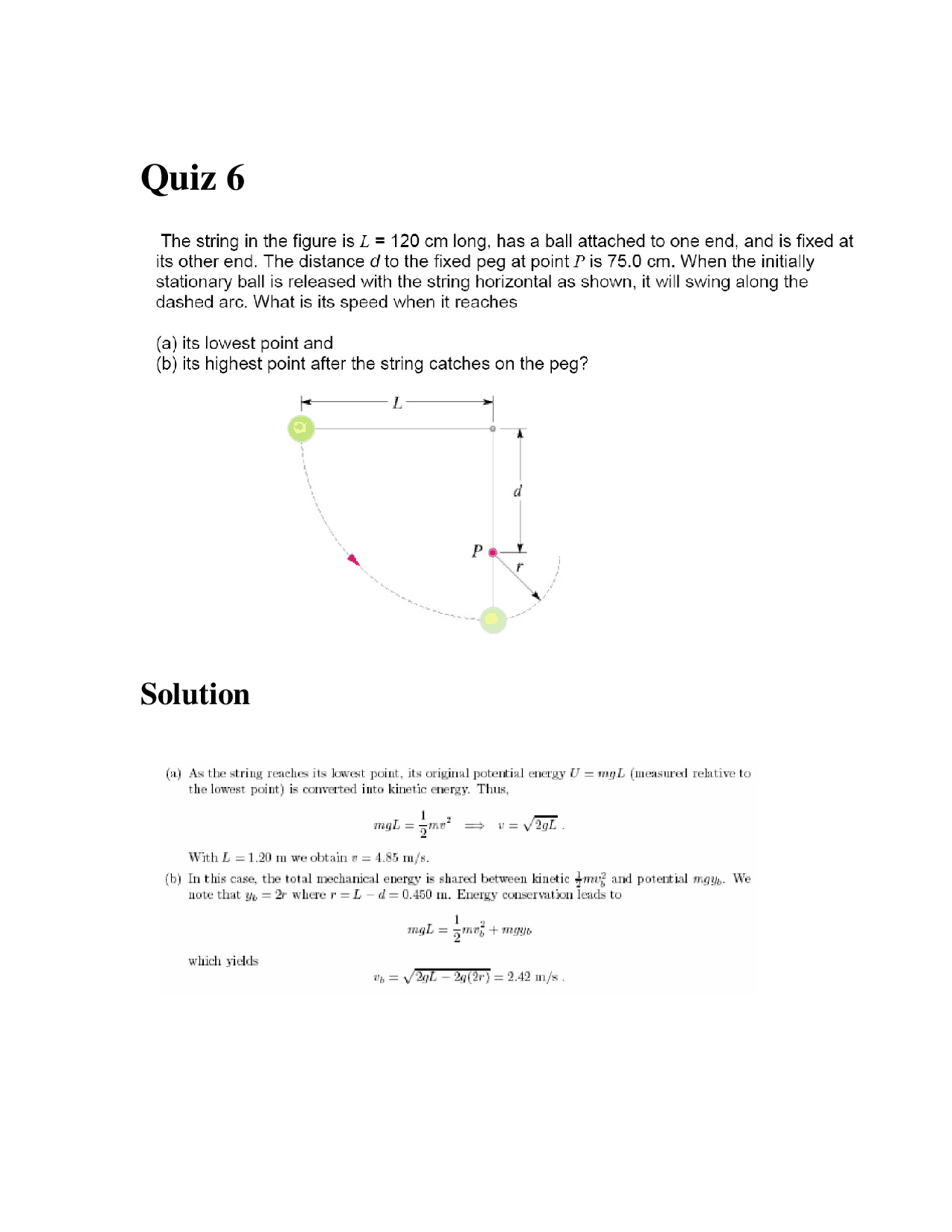 Quiz 6 Solutions For Classical Physics Phy 009a Quizzes Physics