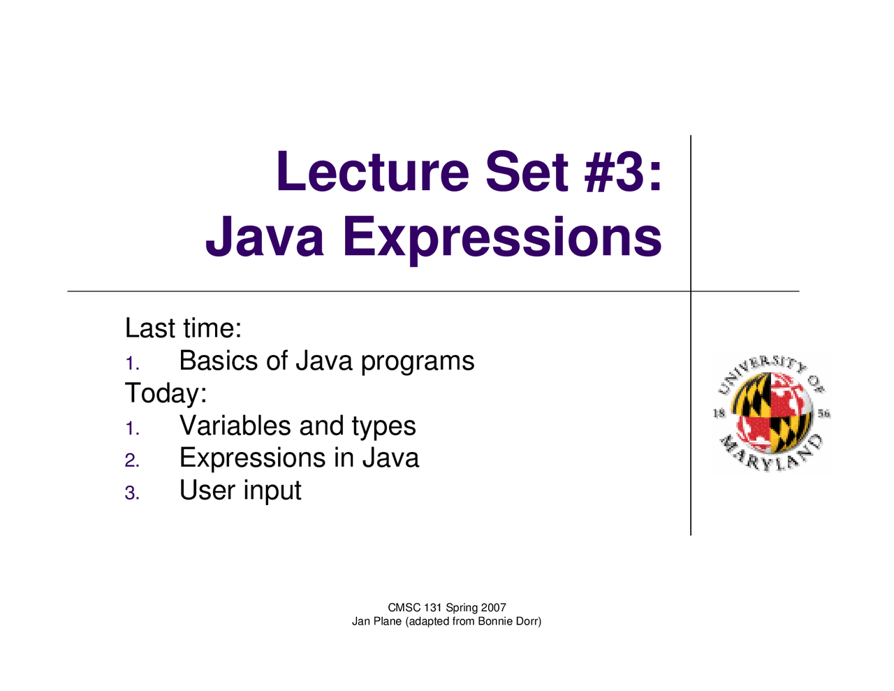 Java Expressions Lecture Slides Cmsc 131 Docsity