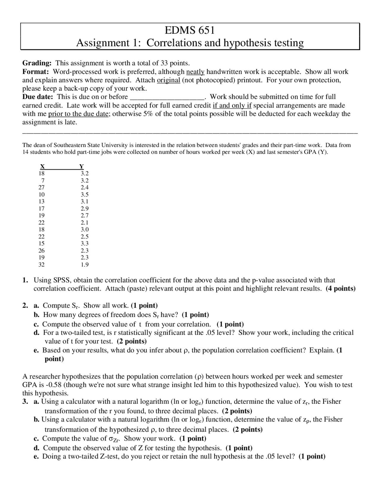 Correlations And Hypothesis Testing Assignment 1 Edms 651 Docsity