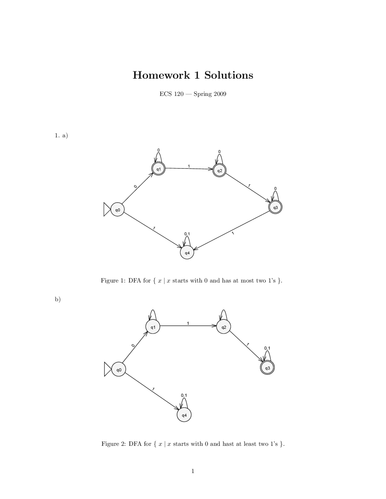 Homework 1 Solutions For Introductions To Theory Computation Ecs 120 Docsity