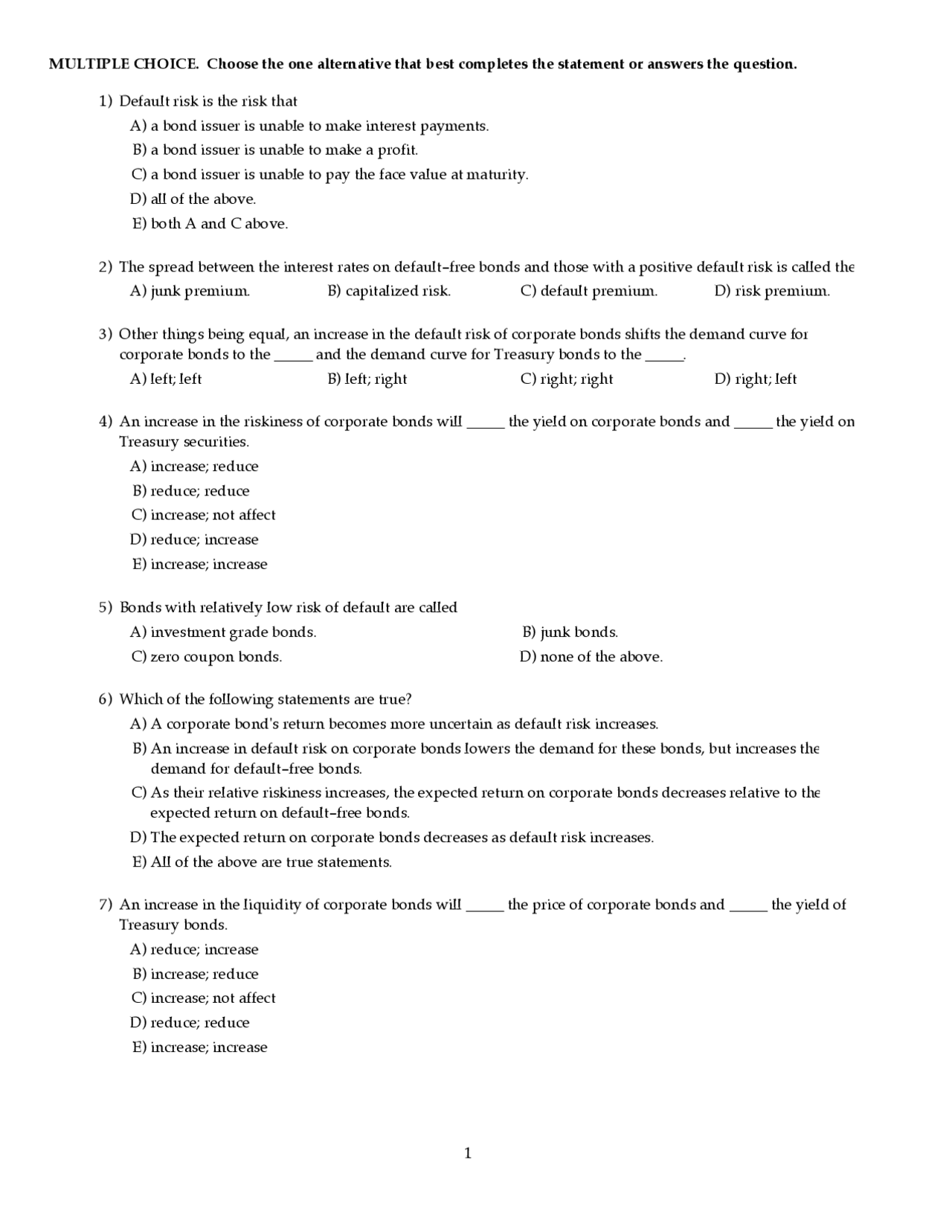 Multiple Choice Questions for Money and Banking | ECON 330 - Docsity
