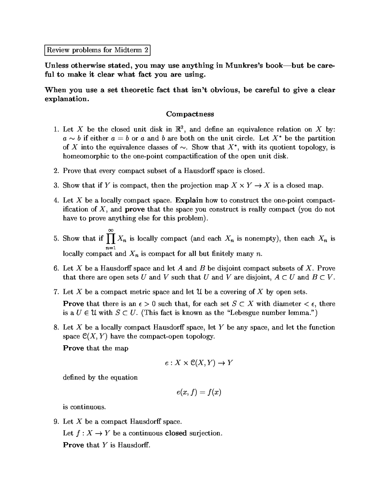 Review Problems For Midterm Exam 2 Elementary Topology Ma 57100