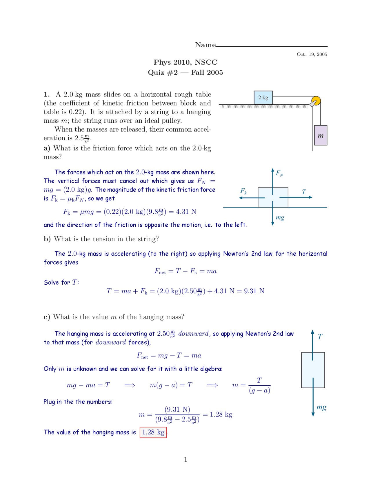 Solved Quiz 2 Algebra Based Physics Phys 2010 Docsity