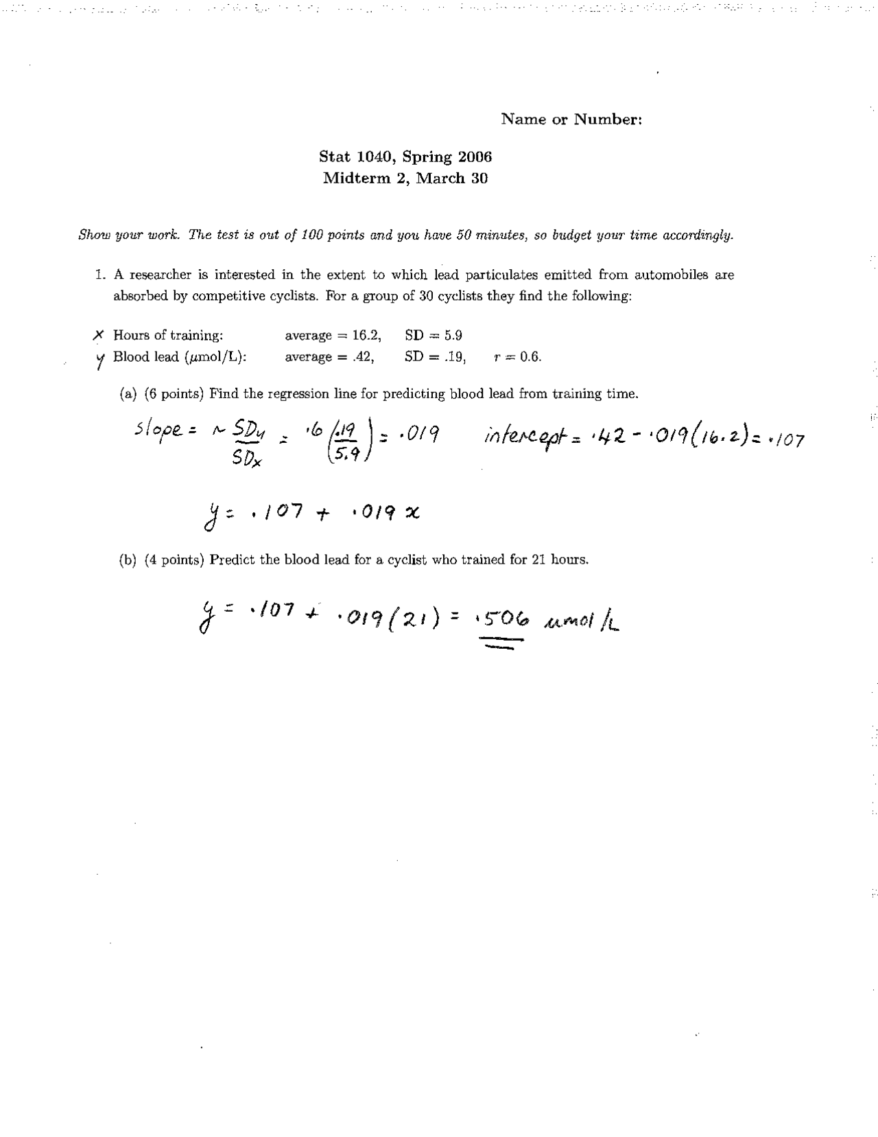 Resolution Of Midterm Exam 2 Introduction To Statistics Spring 2006