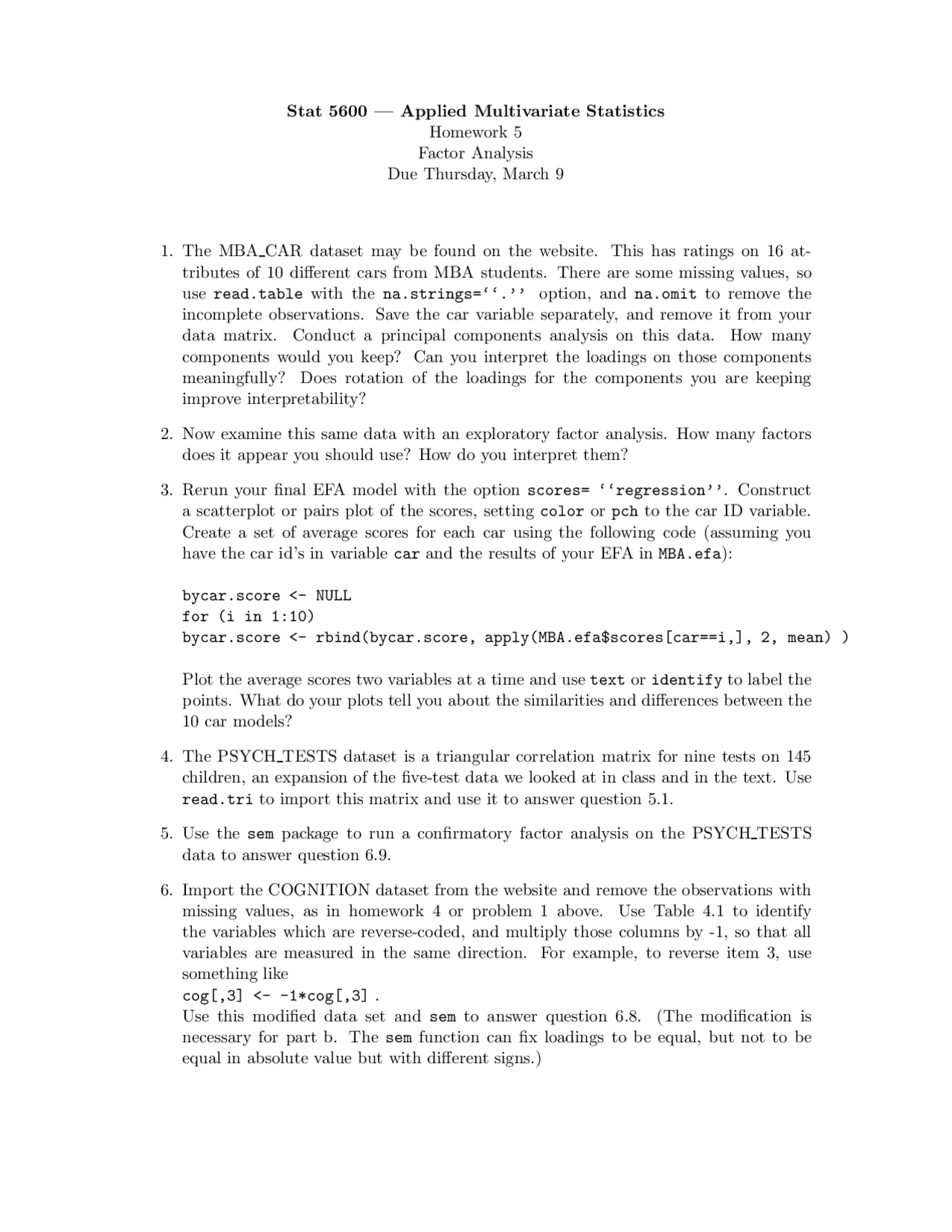 Factor Analysis Applied Multivariate Statistics Assignment 5 Stat