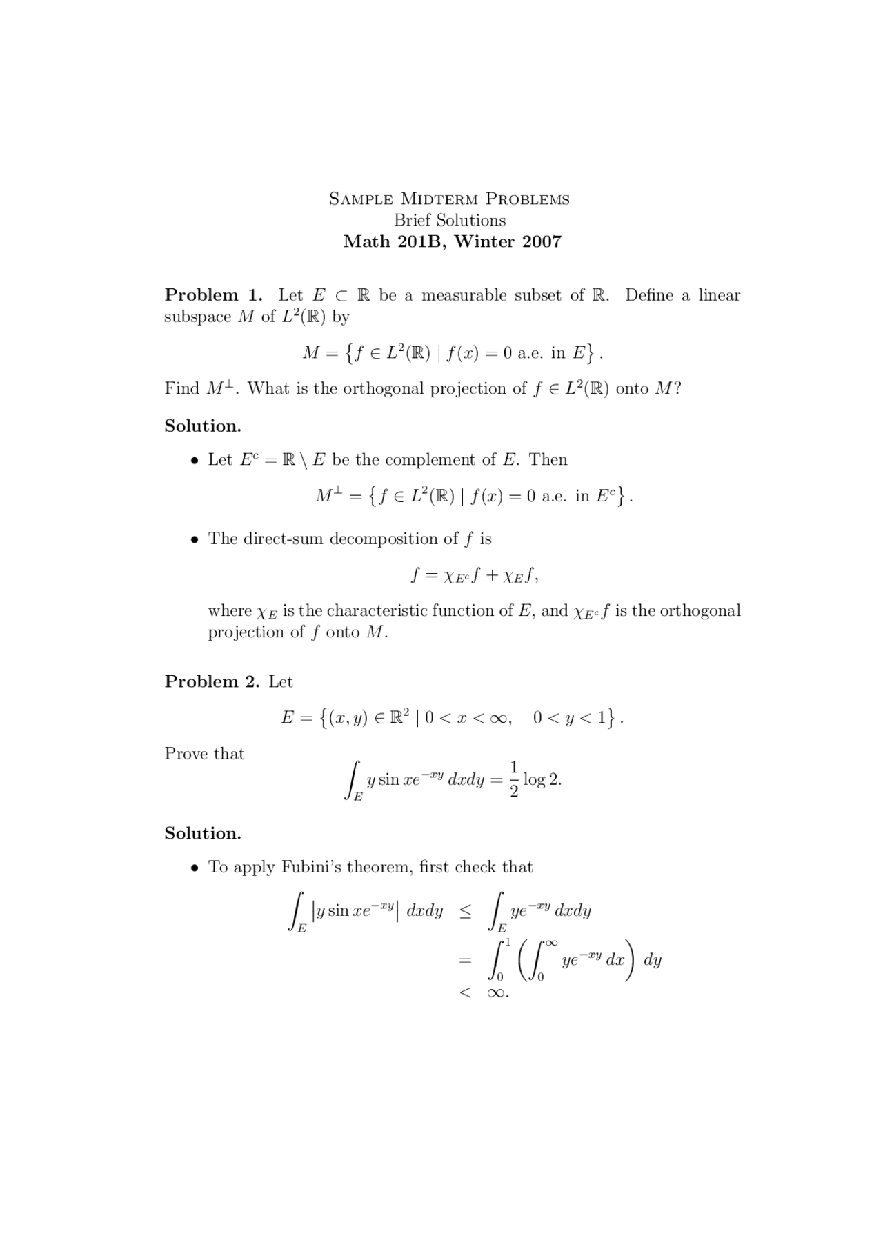 5 Sample Midterm Problems Analysis Mat 201a Exams Mathematical