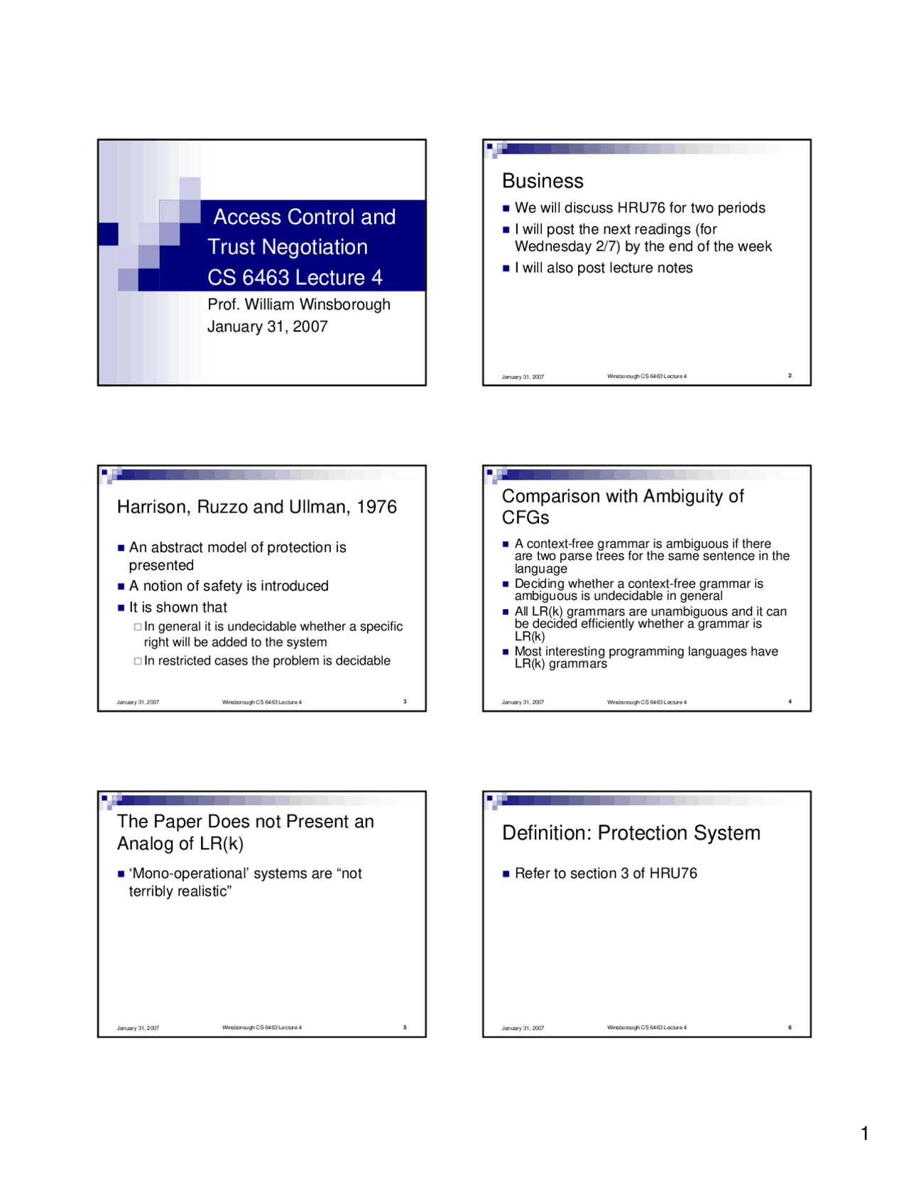 CS 6463 Lecture 4: Access Control, Trust Negotiation, and HRU76 | Study ...