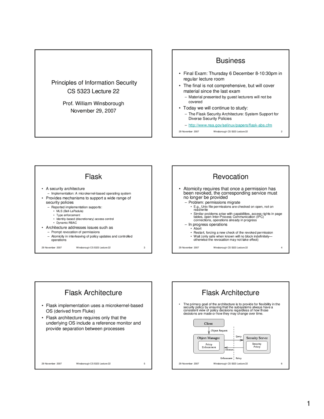 Lecture Slides on Flask, Revocation | CS 5323 - Docsity
