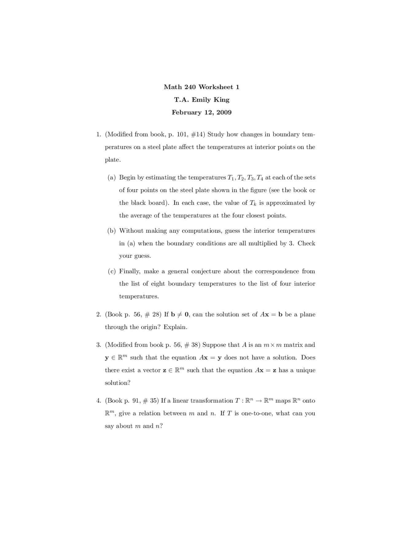 4 Solved Problems On The Linear Transformations Worksheet 1 MATH 4 Solved Problems On The Linear Transformations Worksheet 1 MATH