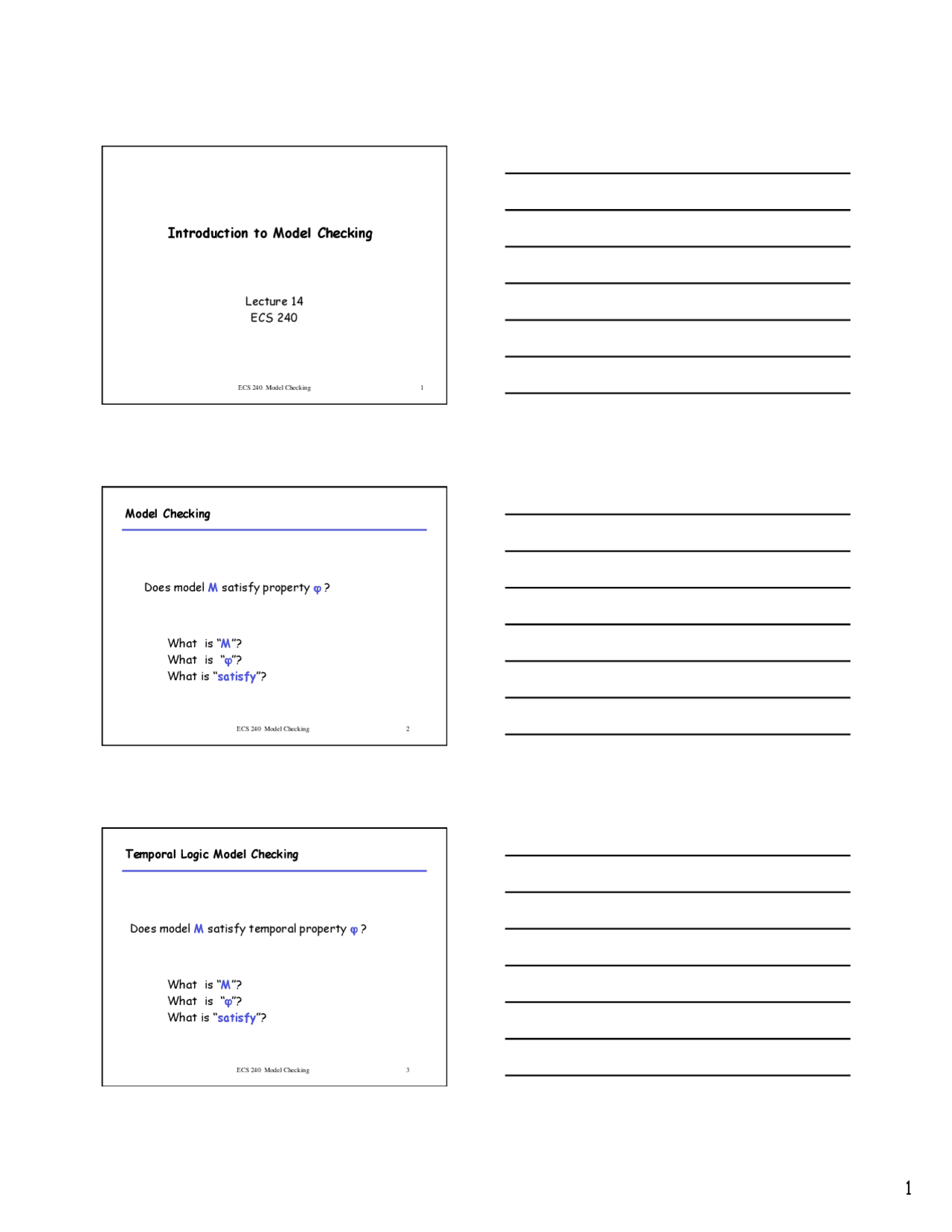 Introduction To Model Checking Lecture Slides Ecs 240 Docsity