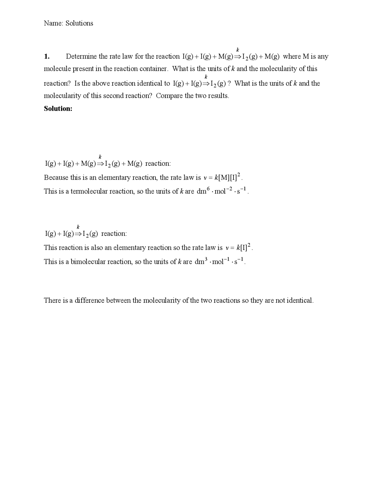 Solutions For Assignment 11 Physical Chemistry Chem 3520 Docsity