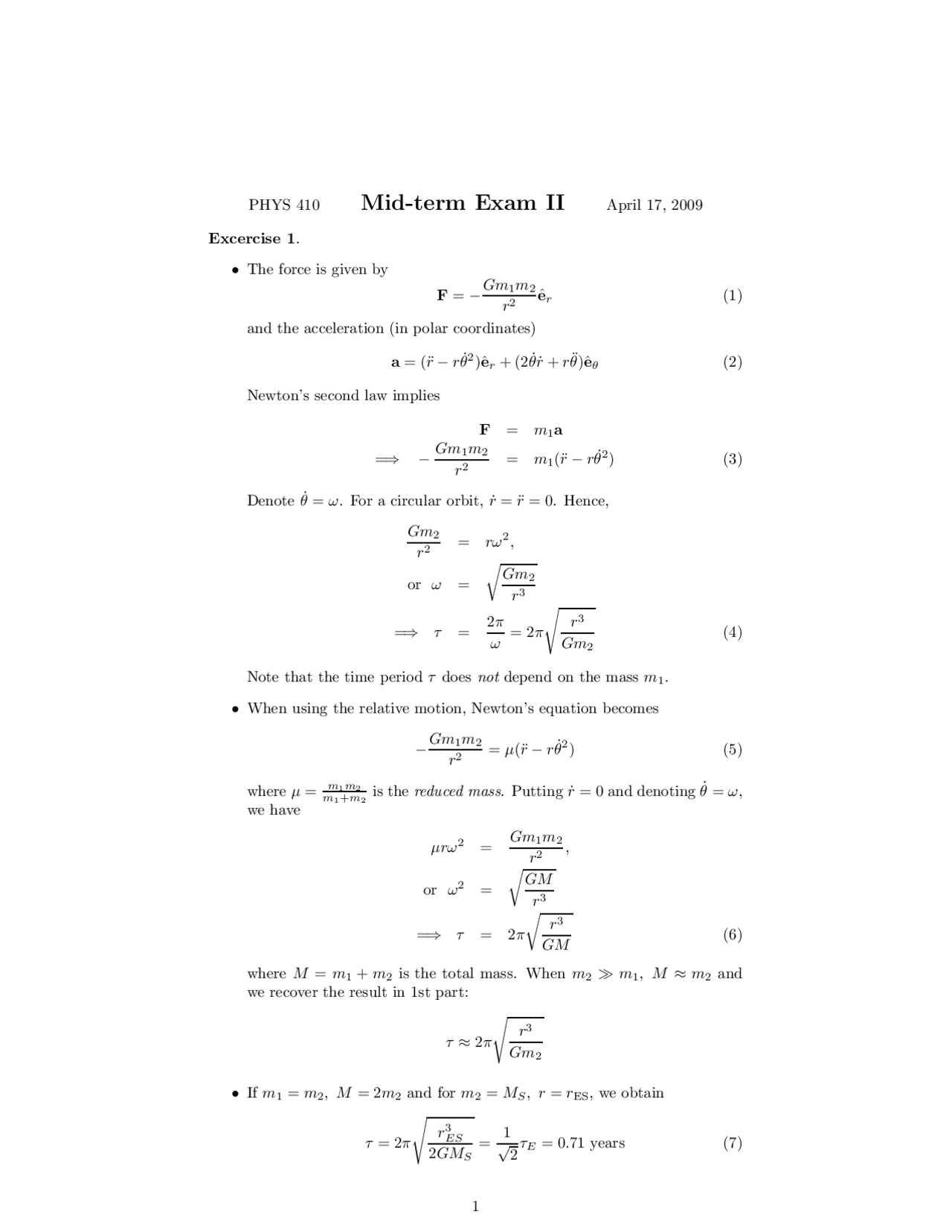 3 Exercises on Classical Mechanics - Midterm Exam ll | PHYS 410 - Docsity