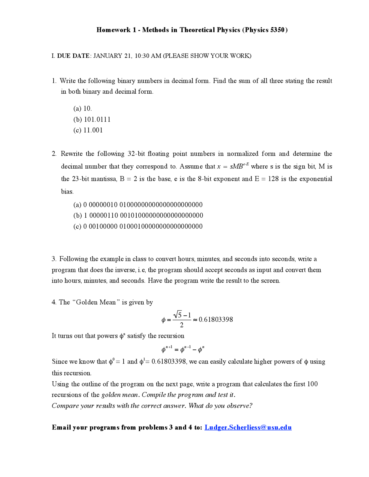 Methods Of Theoretical Physics Ii Assignment 1 Phys 5350 Docsity