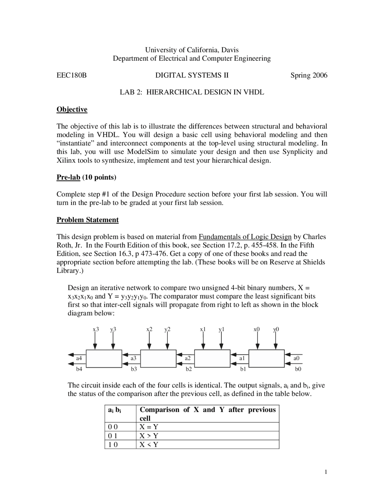 Lab 2 Hierarchical Design In Vhdl Digital Systems Ii Eec 180b Docsity