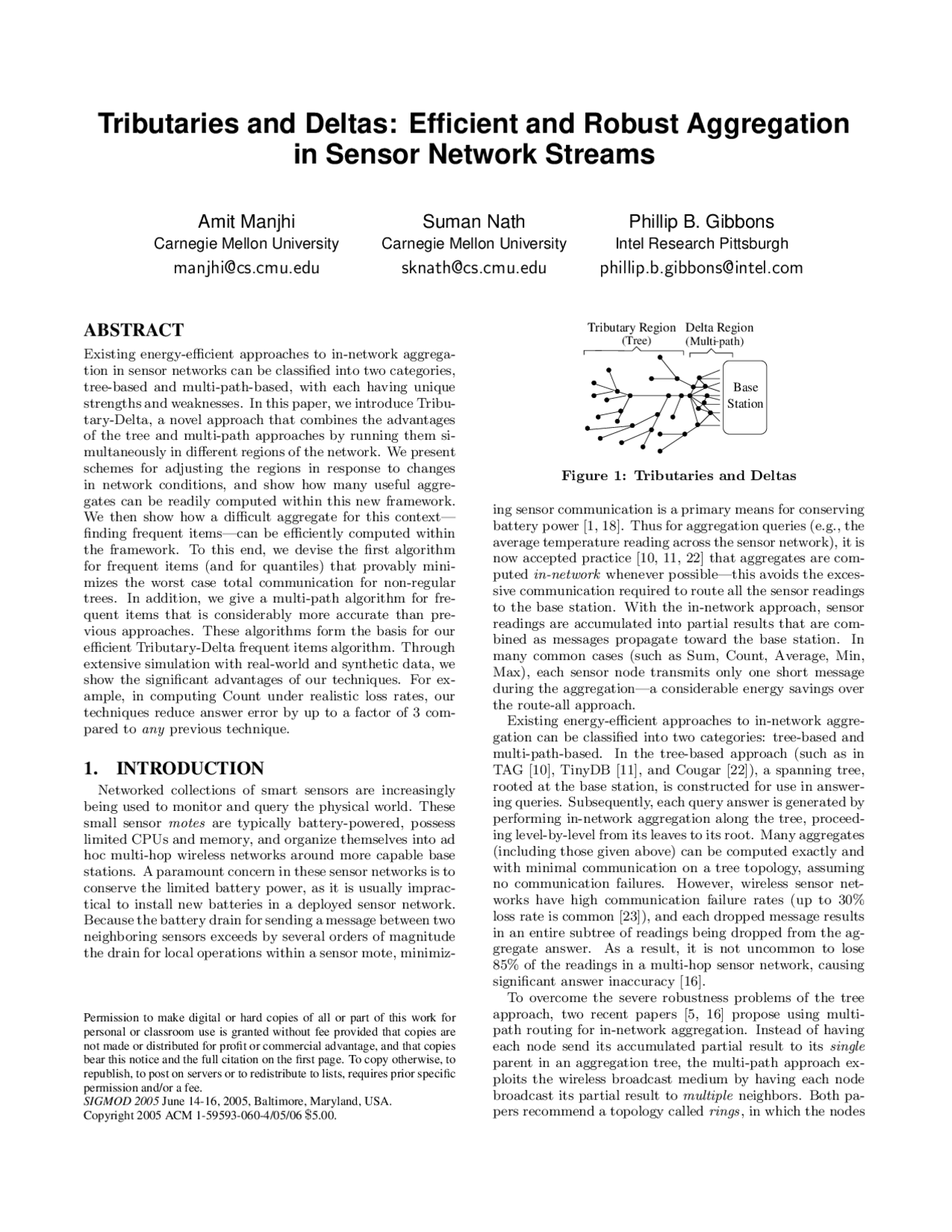 Tributaries And Deltas Efficient And Robust Aggregation In Sensor