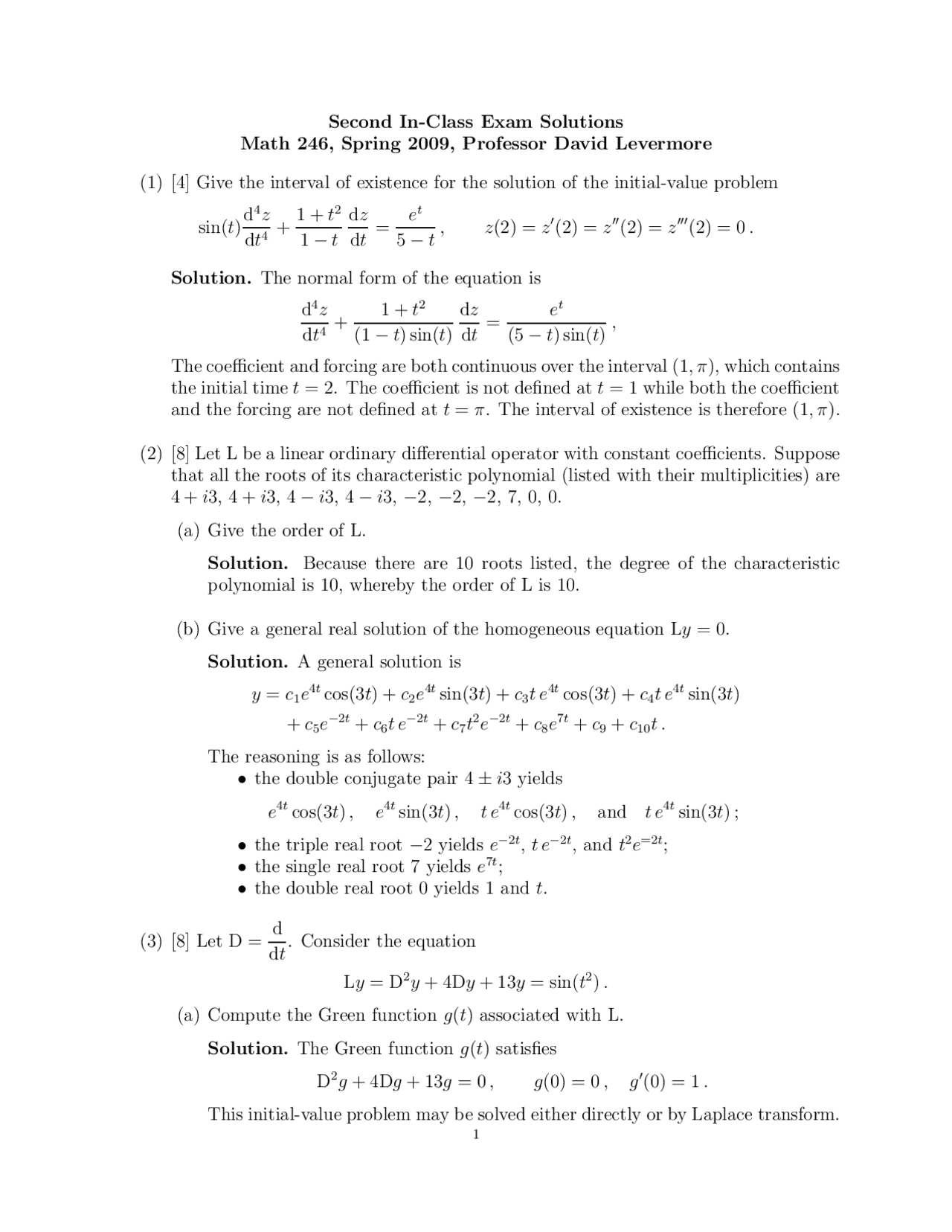 12 Solved Questions - Second Class Examination | MATH 246 - Docsity
