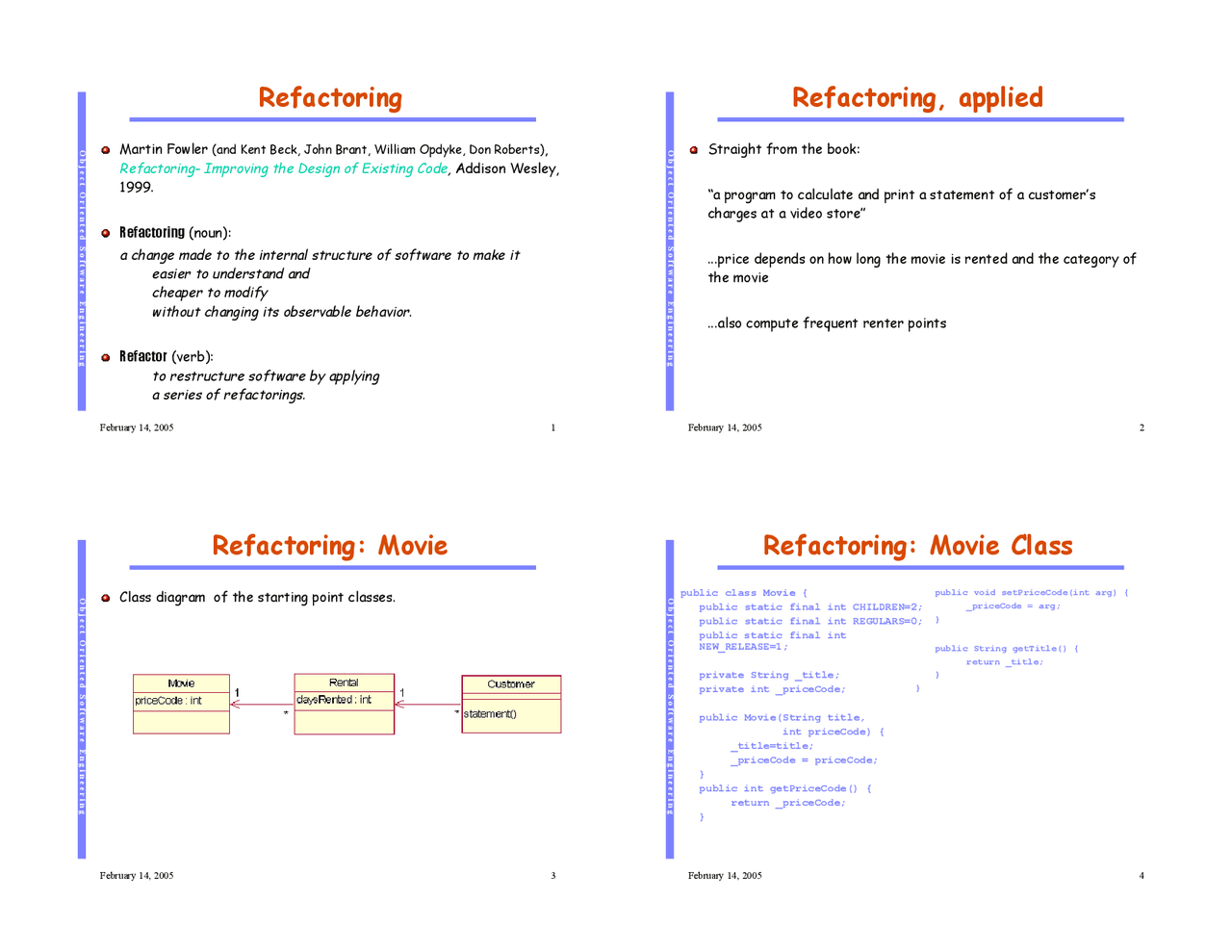 Refactoring, Bad Smells in Code - Lecture Slides | CS 51000 - Docsity