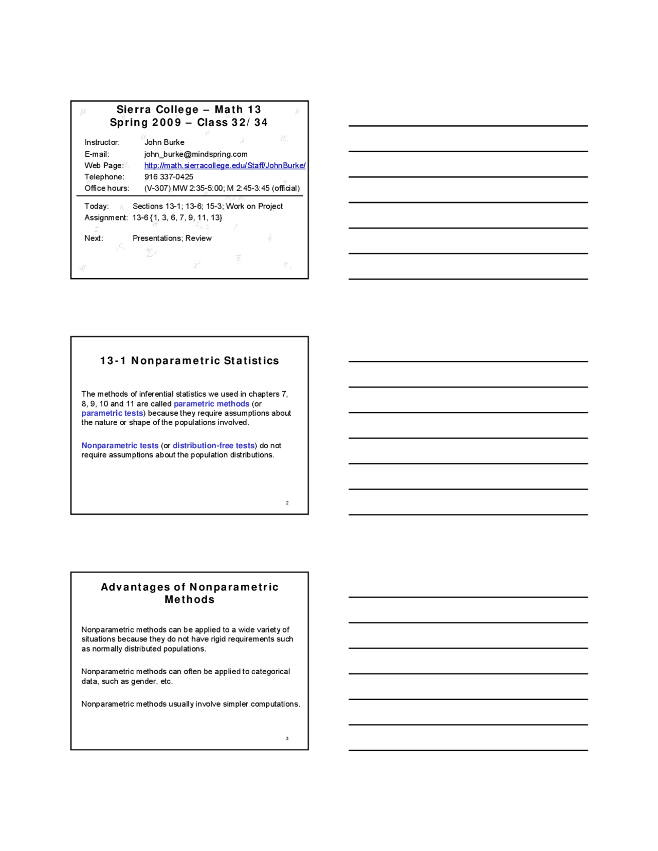 Nonparametric Statistics Rank Correlation Lecture Slides Math 0013 Docsity