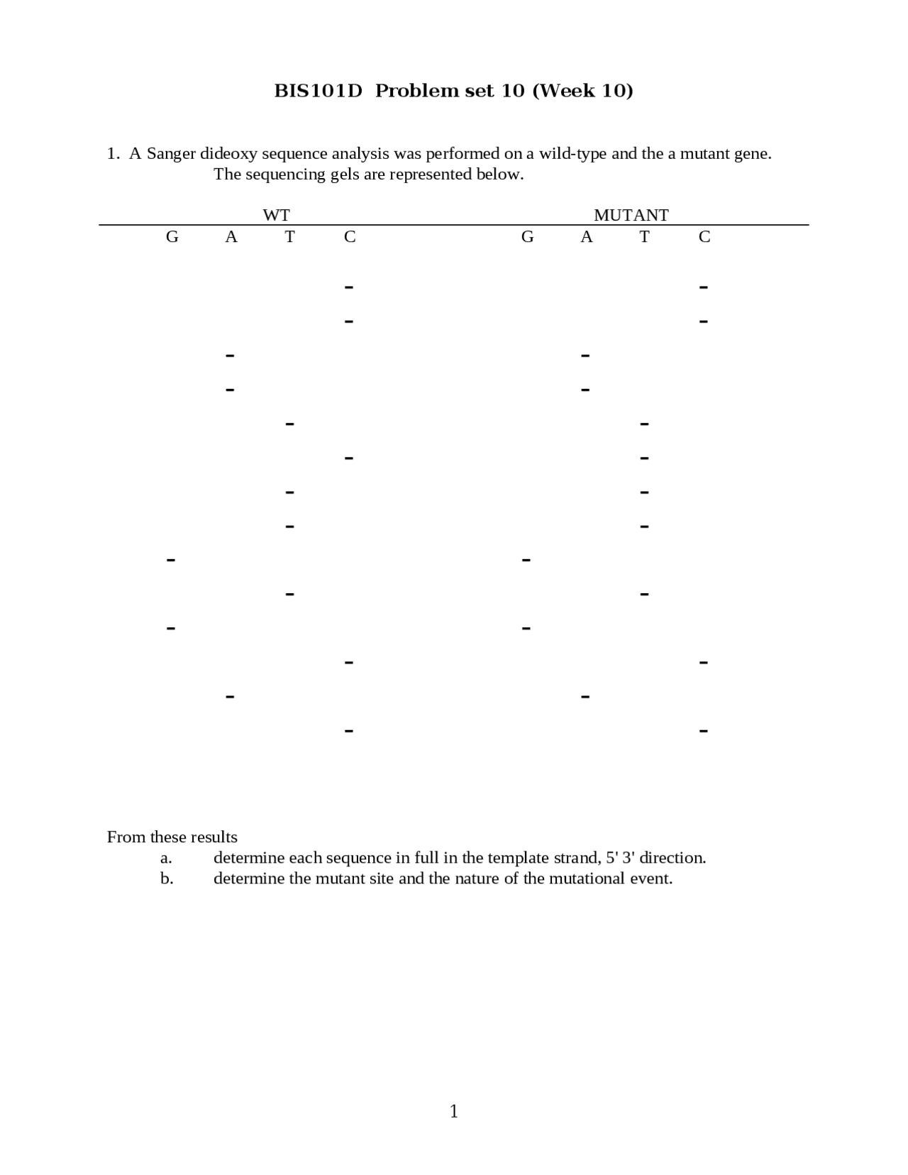 Problem Set 10 Genes And Gene Expression Bis 101 Docsity