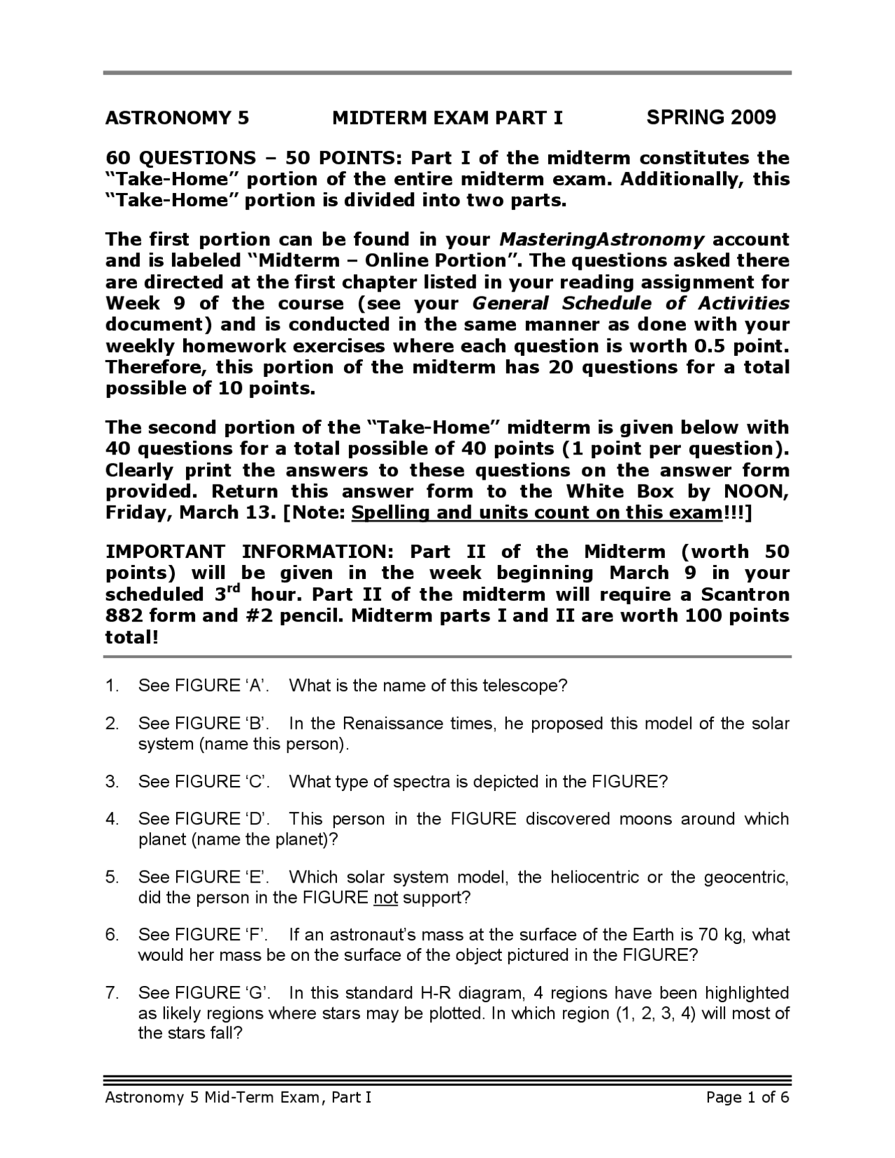 Astronomy 5 Mid-Term Exam, Part I | Exams Astronomy | Docsity