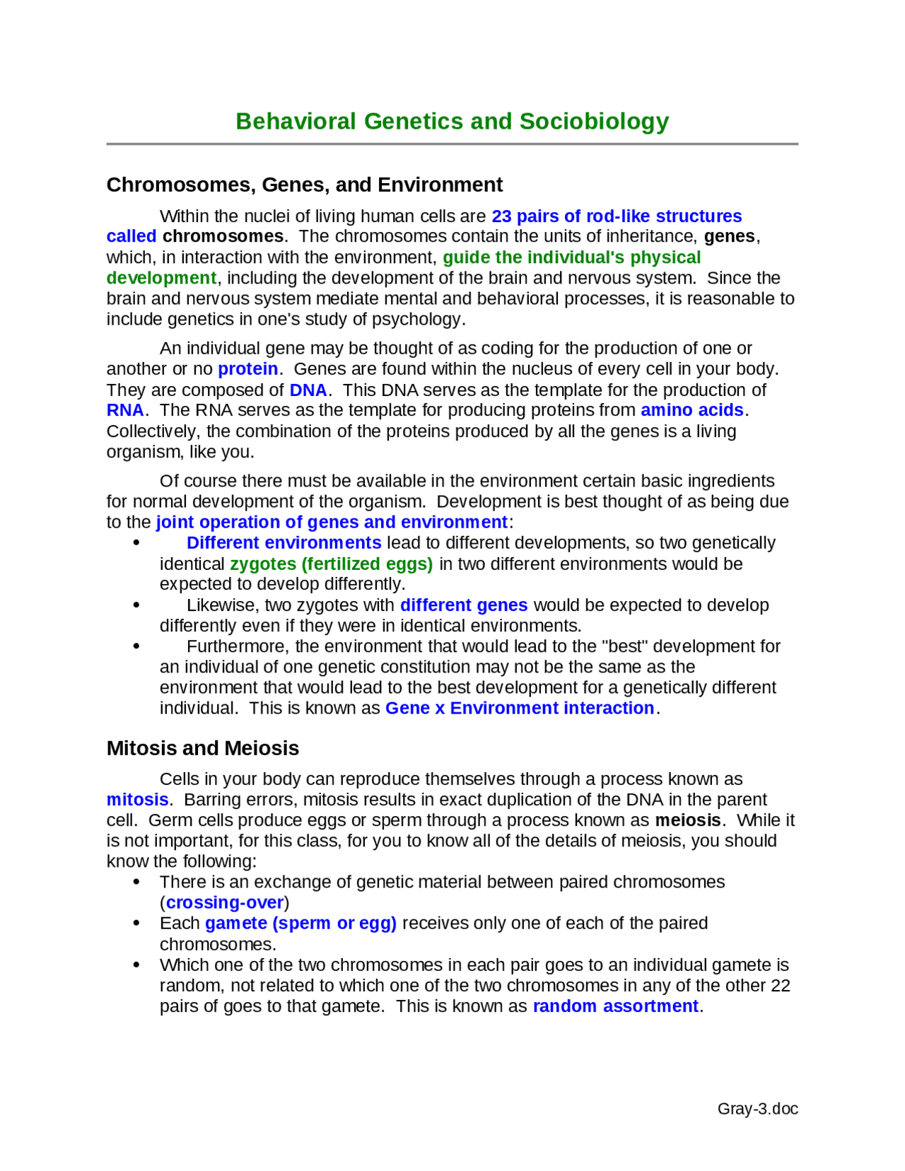 Lecture Notes on Behavioral Genetics and Sociobiology | PSYC 1000 - Docsity