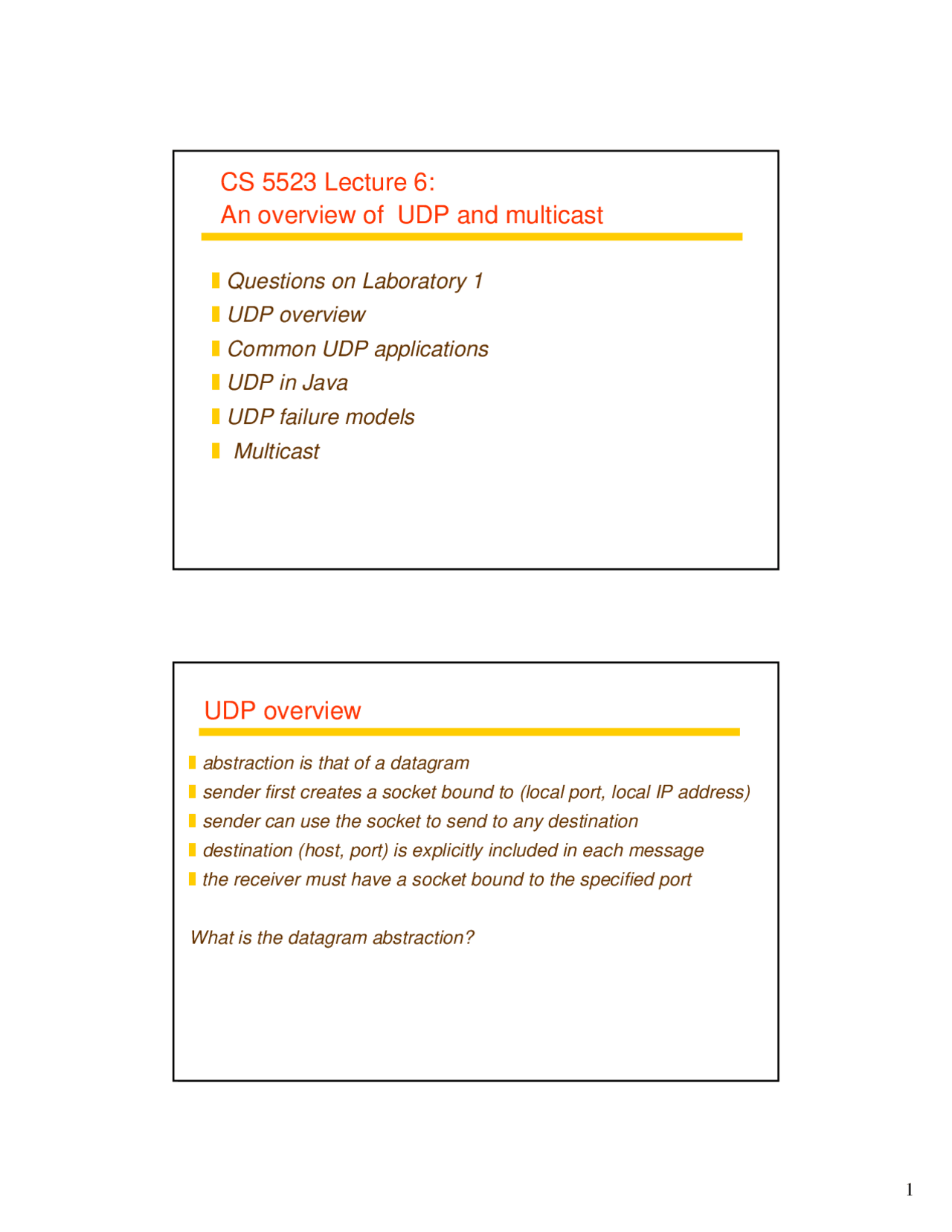 An Overview Of Udp And Multicast Operating Systems Slides Cs 5523