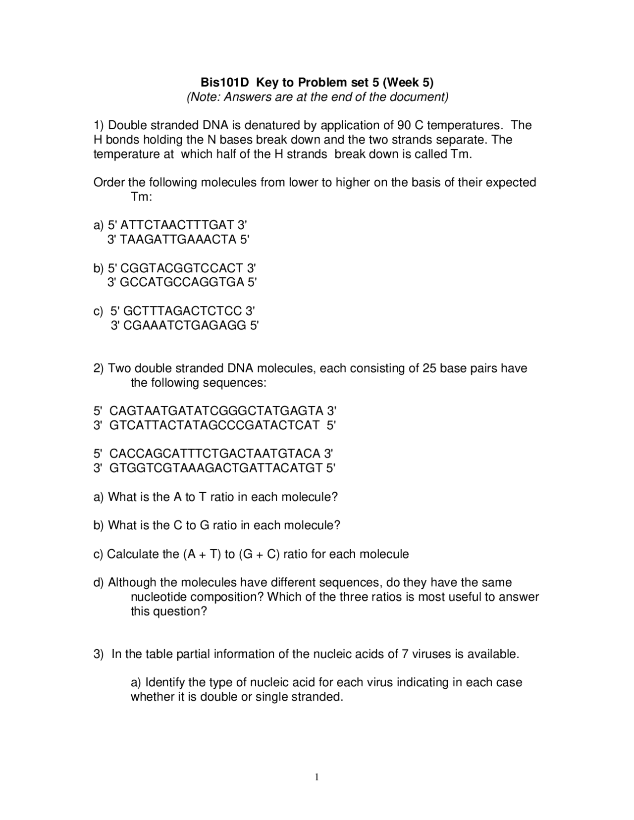 Genes And Gene Expression Problem Set 5 Solutions Bis 101 Docsity