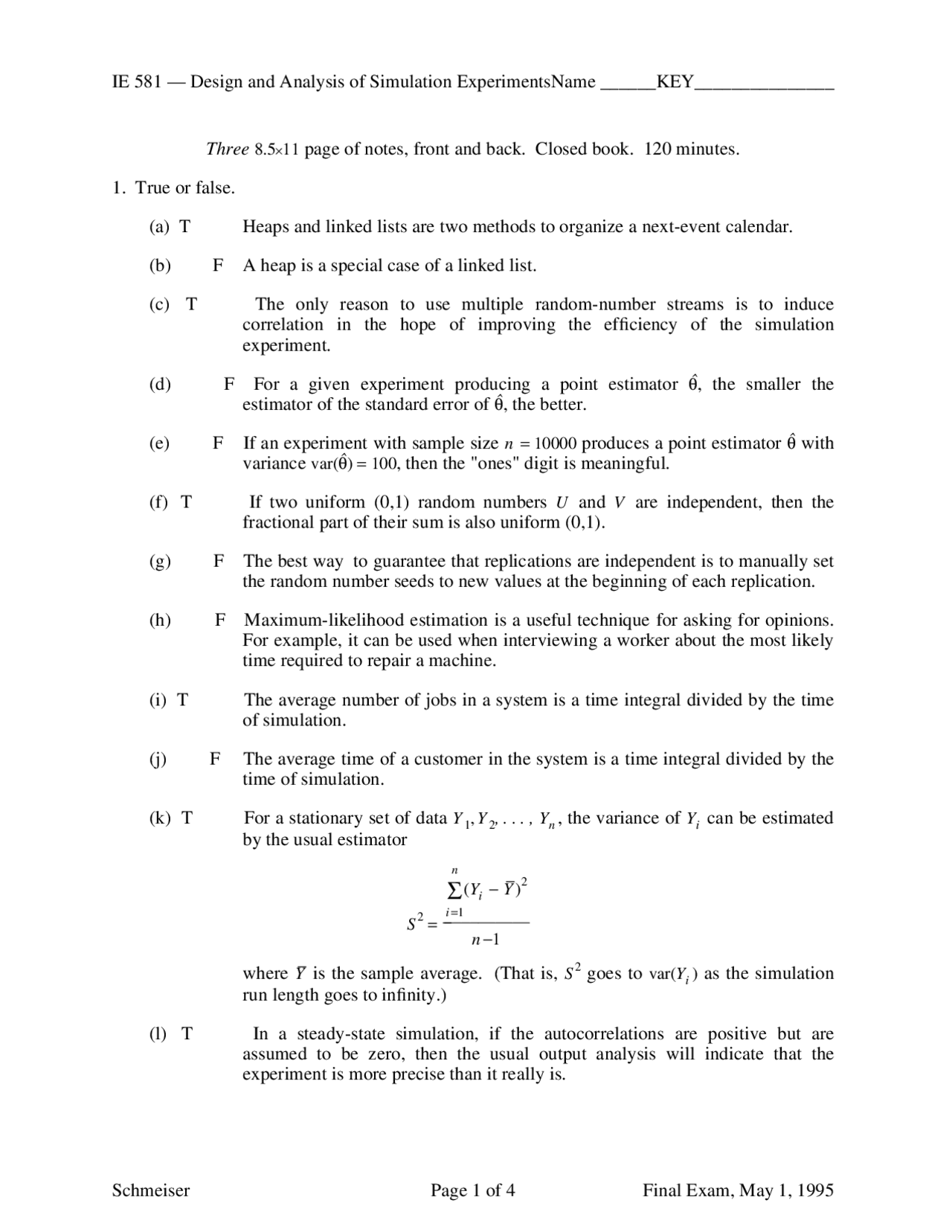 Final Exam On Simulation Design And Analysis Ie 58100 Docsity