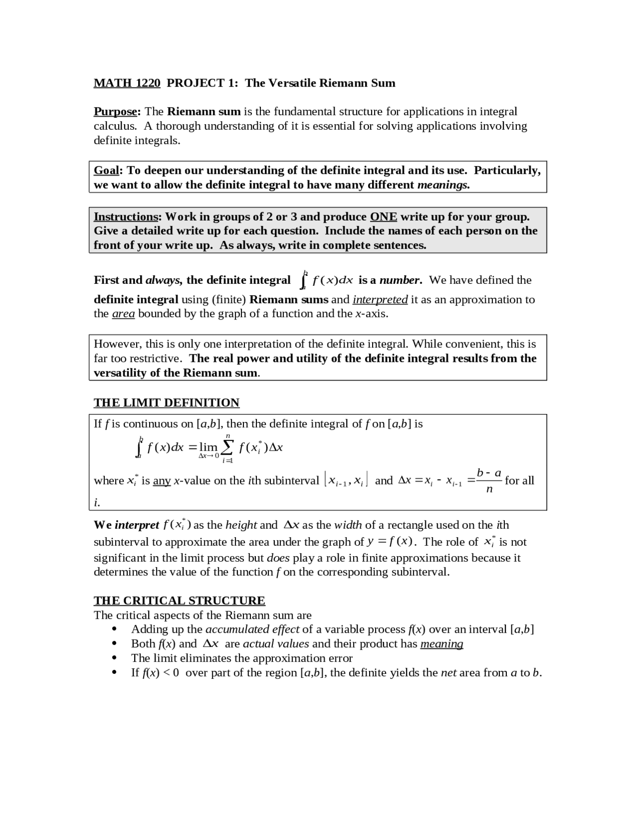 Project Report 1 The Versatile Riemann Sum Math 1220 Docsity