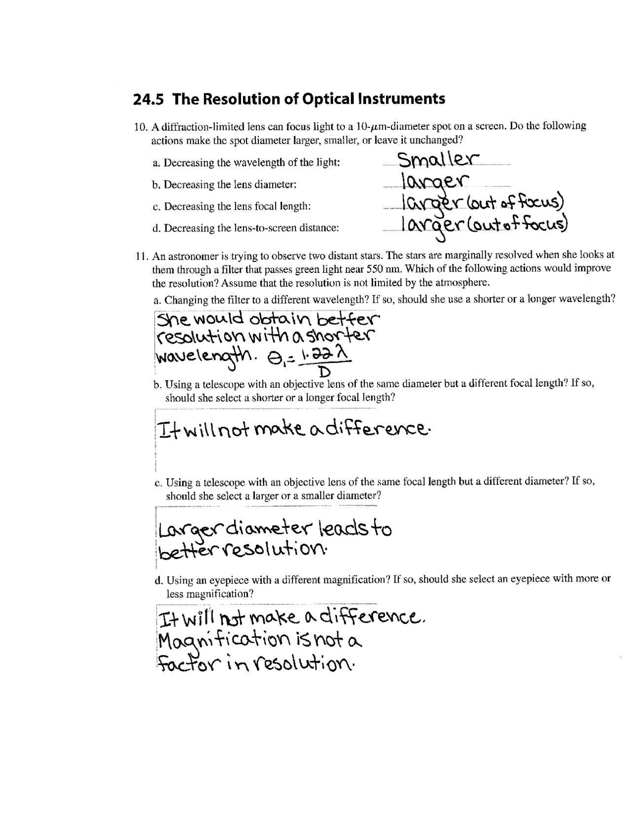 Resolution Optical Instruments - Physics | PHYS 270 - Docsity