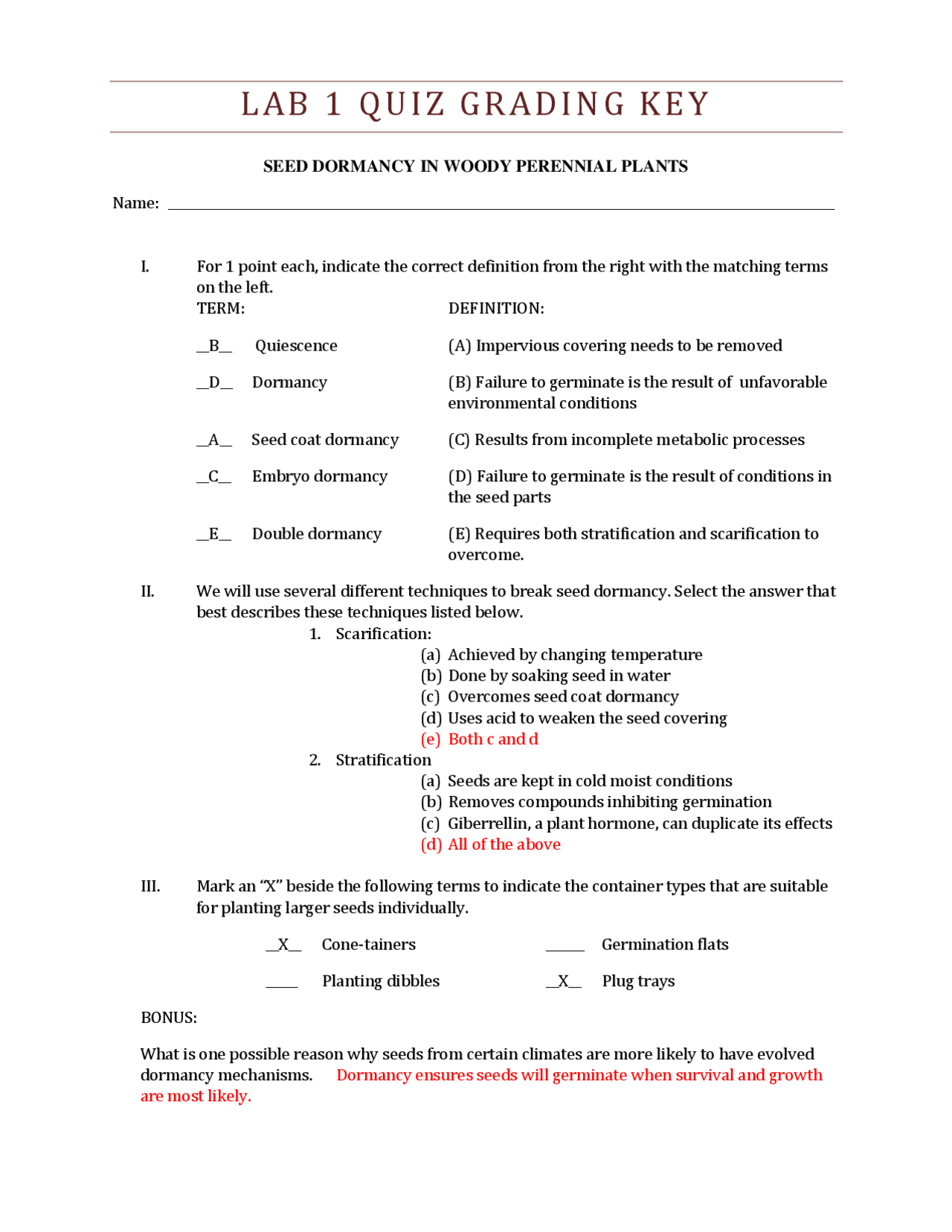 Lab 1 Quiz Grading Key Plant Propagation Hort 20100 Docsity