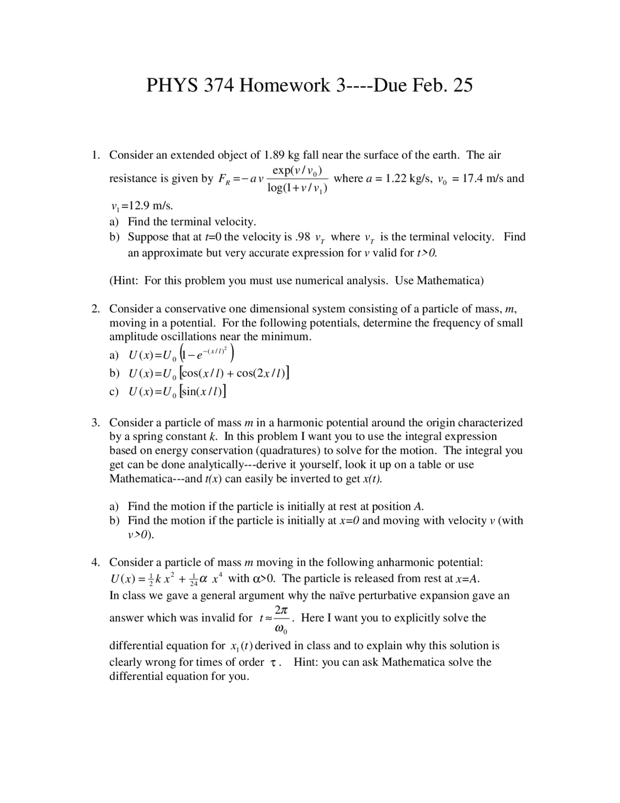 Assignment 3 Intermediate Theoretical Methods Phys 374 Docsity