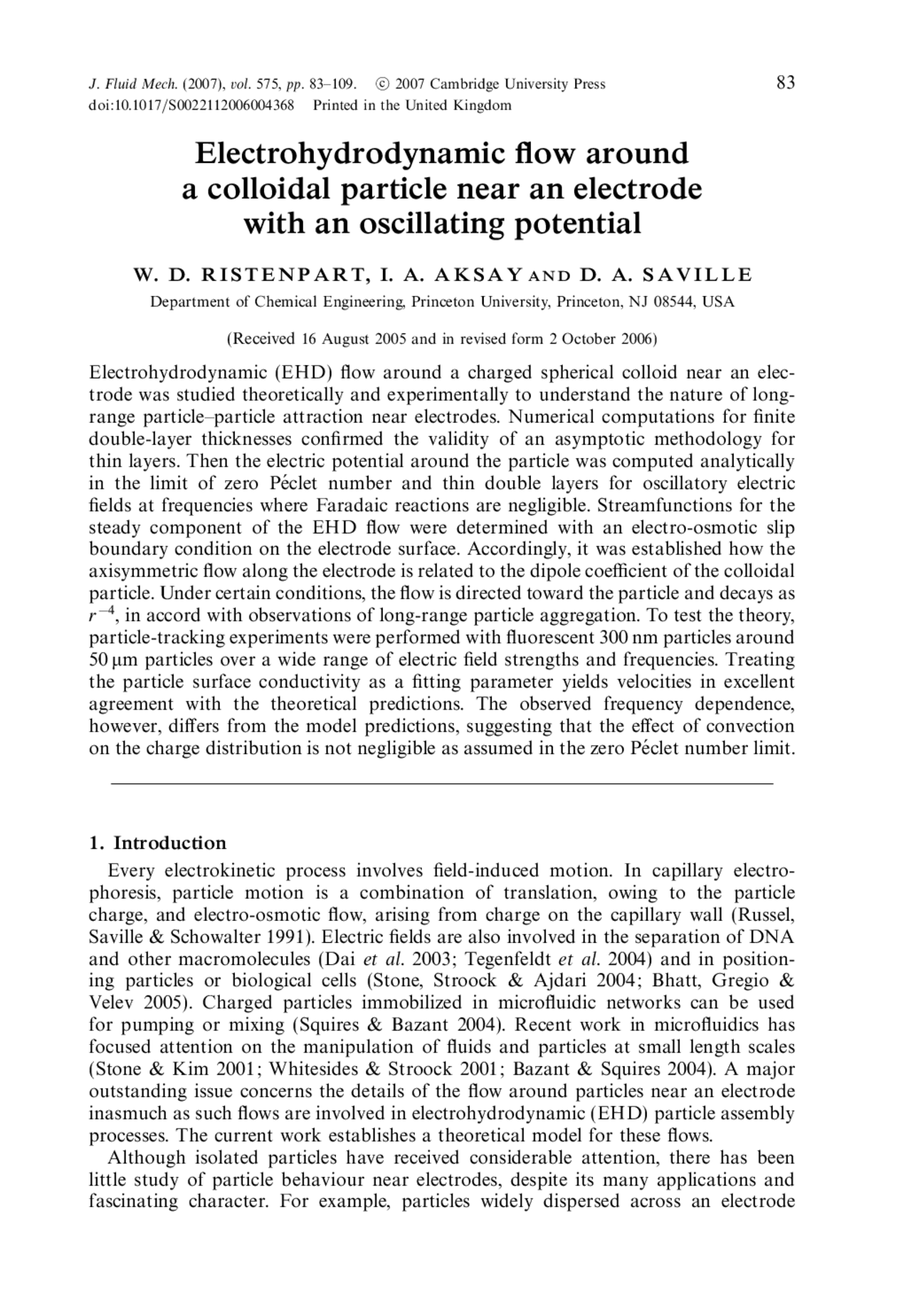 Electrohydrodynamic Flow Near an Electrode with Oscillating Potential ...