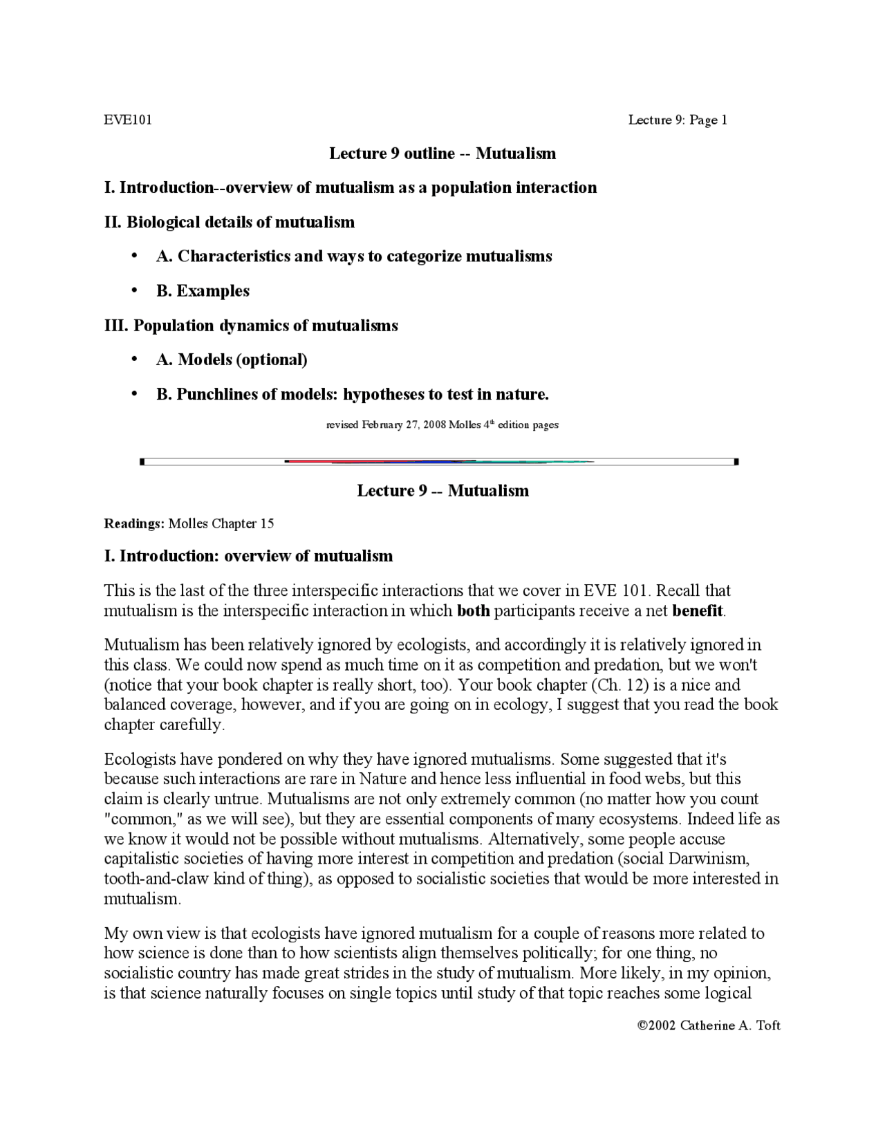 Lecture 9 Outline Mutualism Introduction To Ecology Eve 101 Docsity