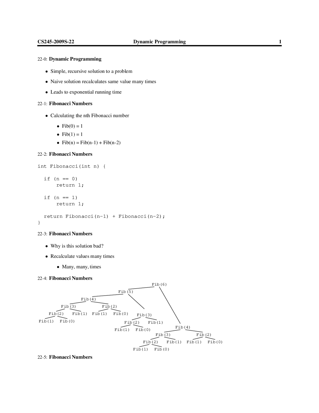 Dynamic Programming Fibonacci Numbers Notes Cs 245 Docsity