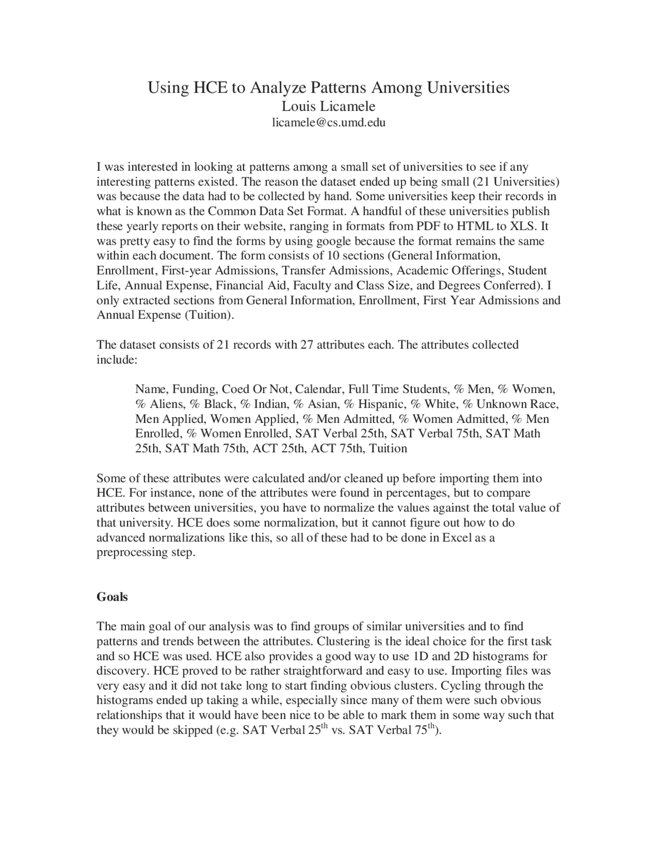 Using HCE to Analyze Patterns Among Universities | CMSC 838 - Docsity