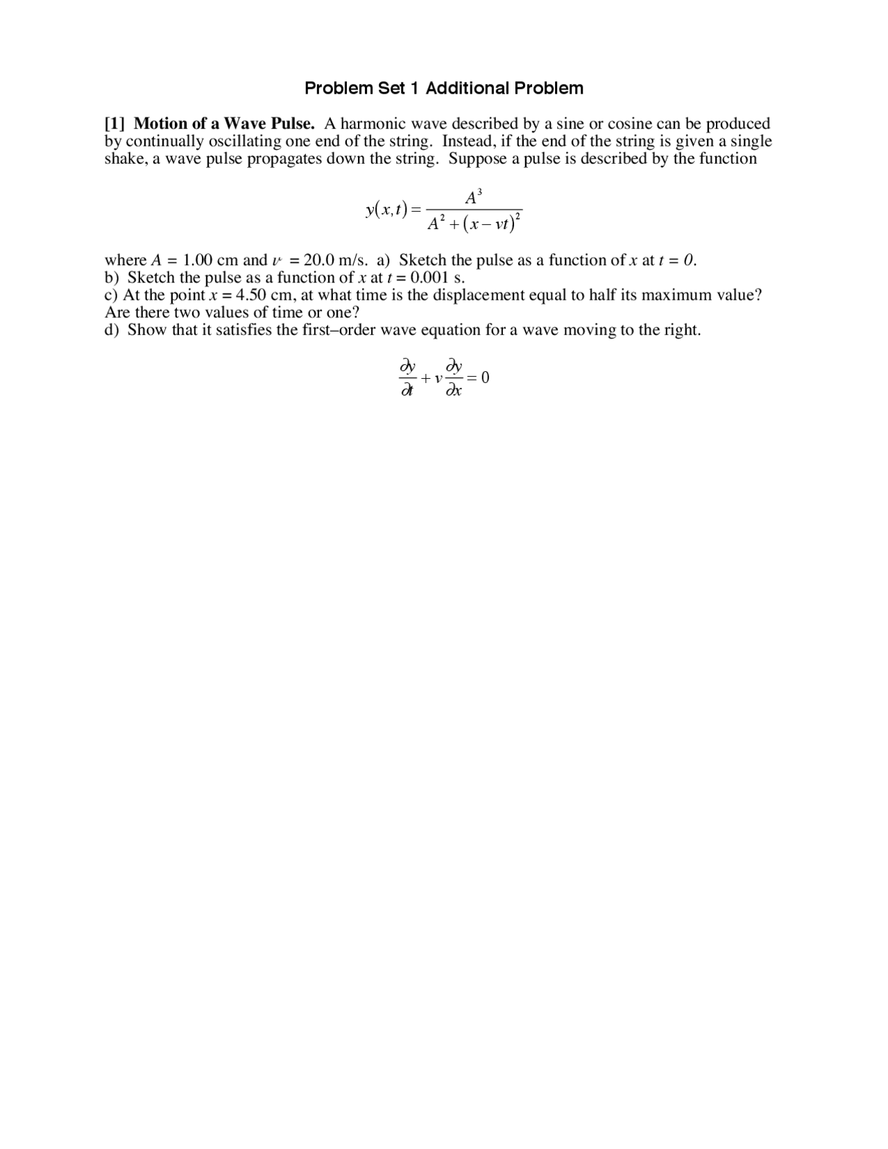 Problem Set I Classical Physics Phy 009b Docsity