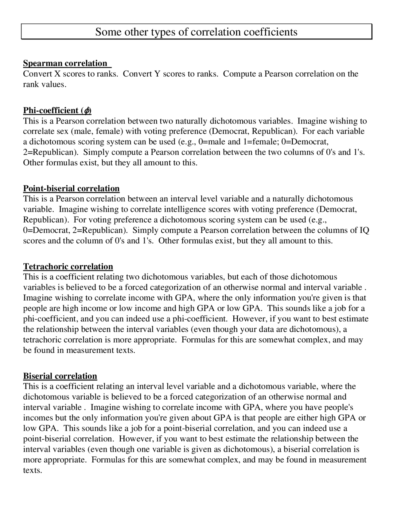 Some Other Types Of Correlation Coefficients Lecture Notes Edms 651