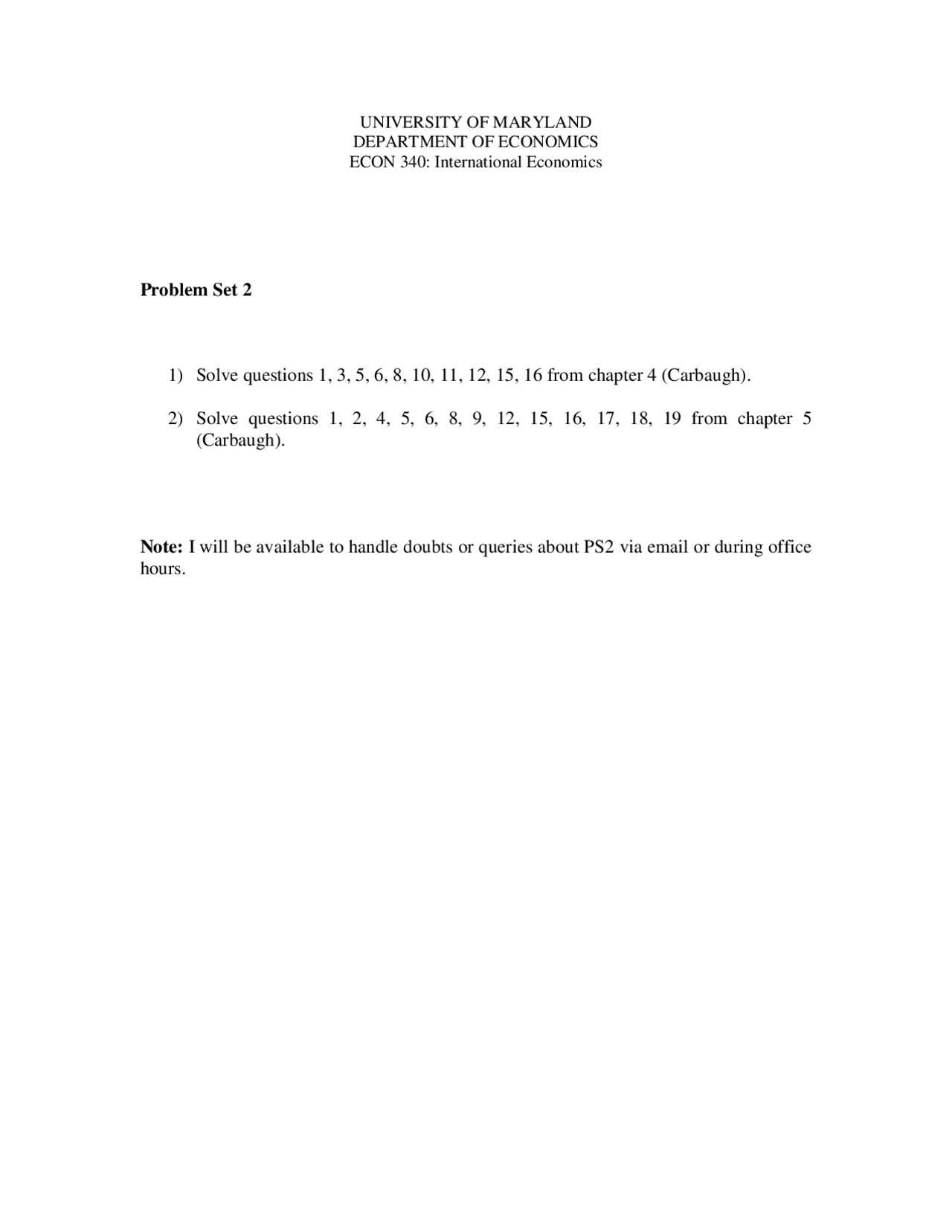 Practice Problem Set 2 International Economics Econ 340 Docsity