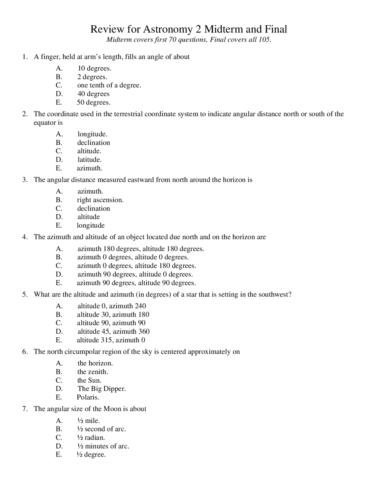 Midterm And Final Review Introduction To Planetary Systems Astr
