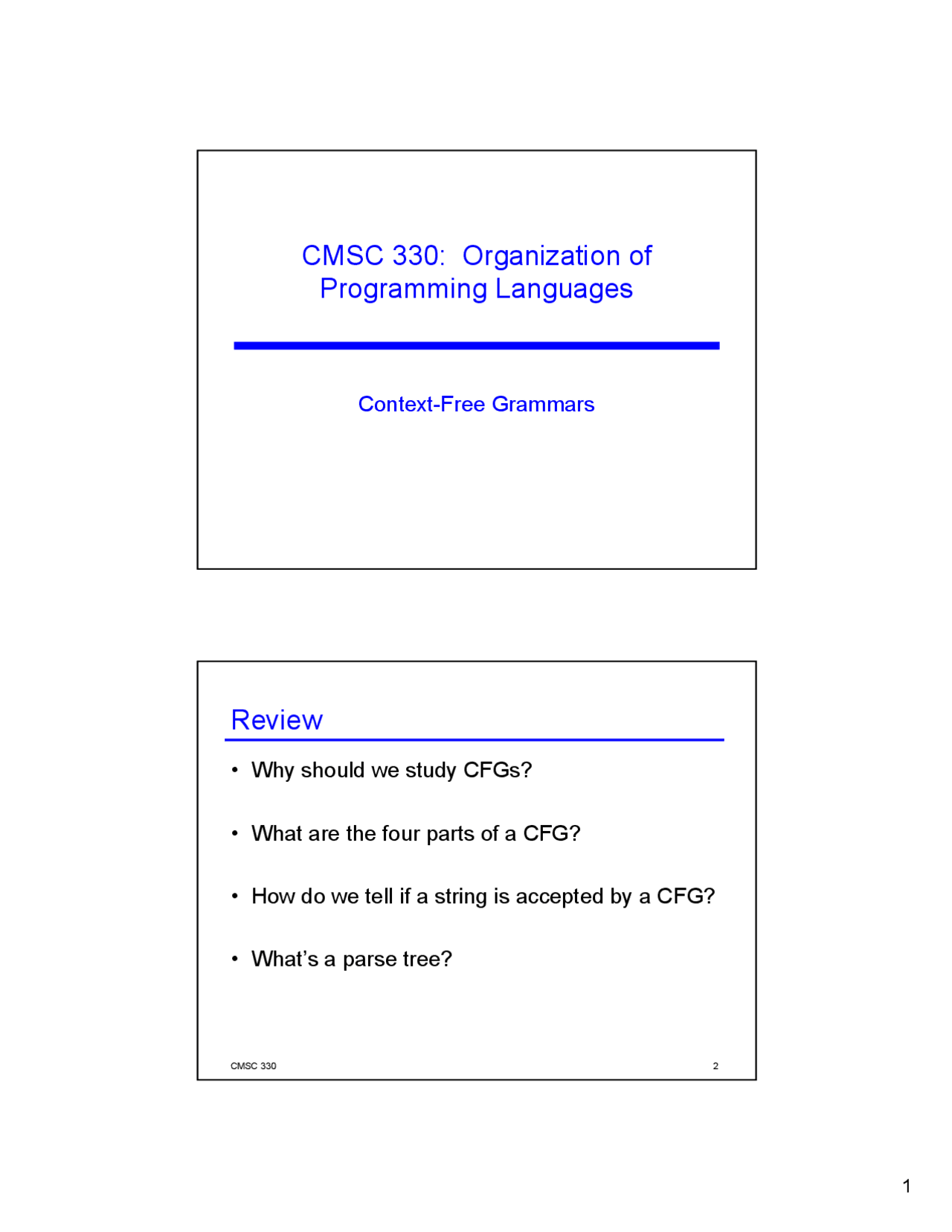 Context Free Grammars In Organization Of Programming Language Cmsc