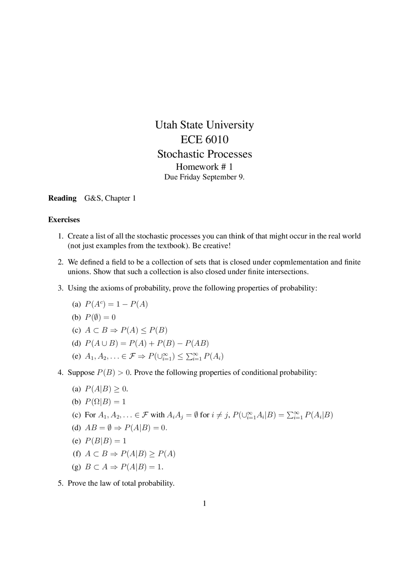 Homework 1 Sample Questions Stochastic Processes Ece 6010 Docsity