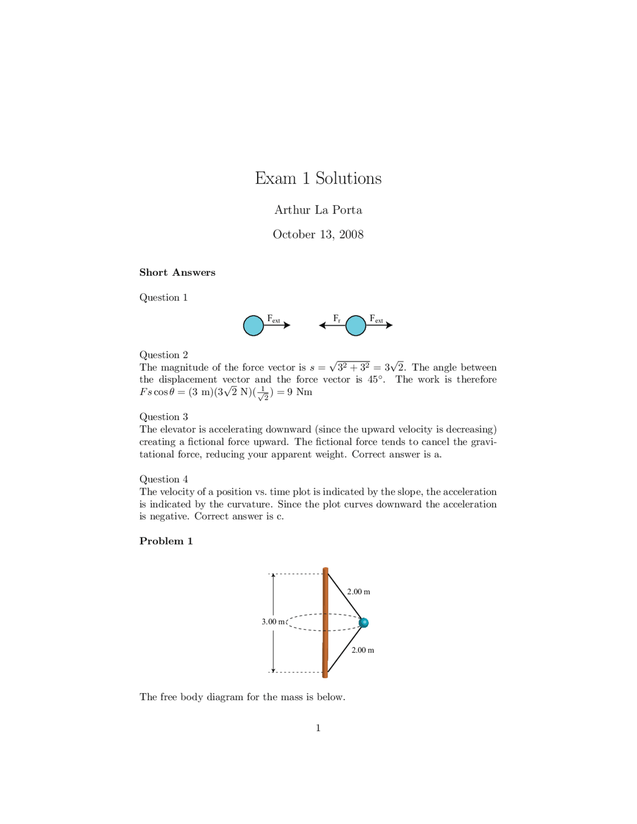 Exam 1 Problem Solutions Principles Physics Phys 141 Docsity